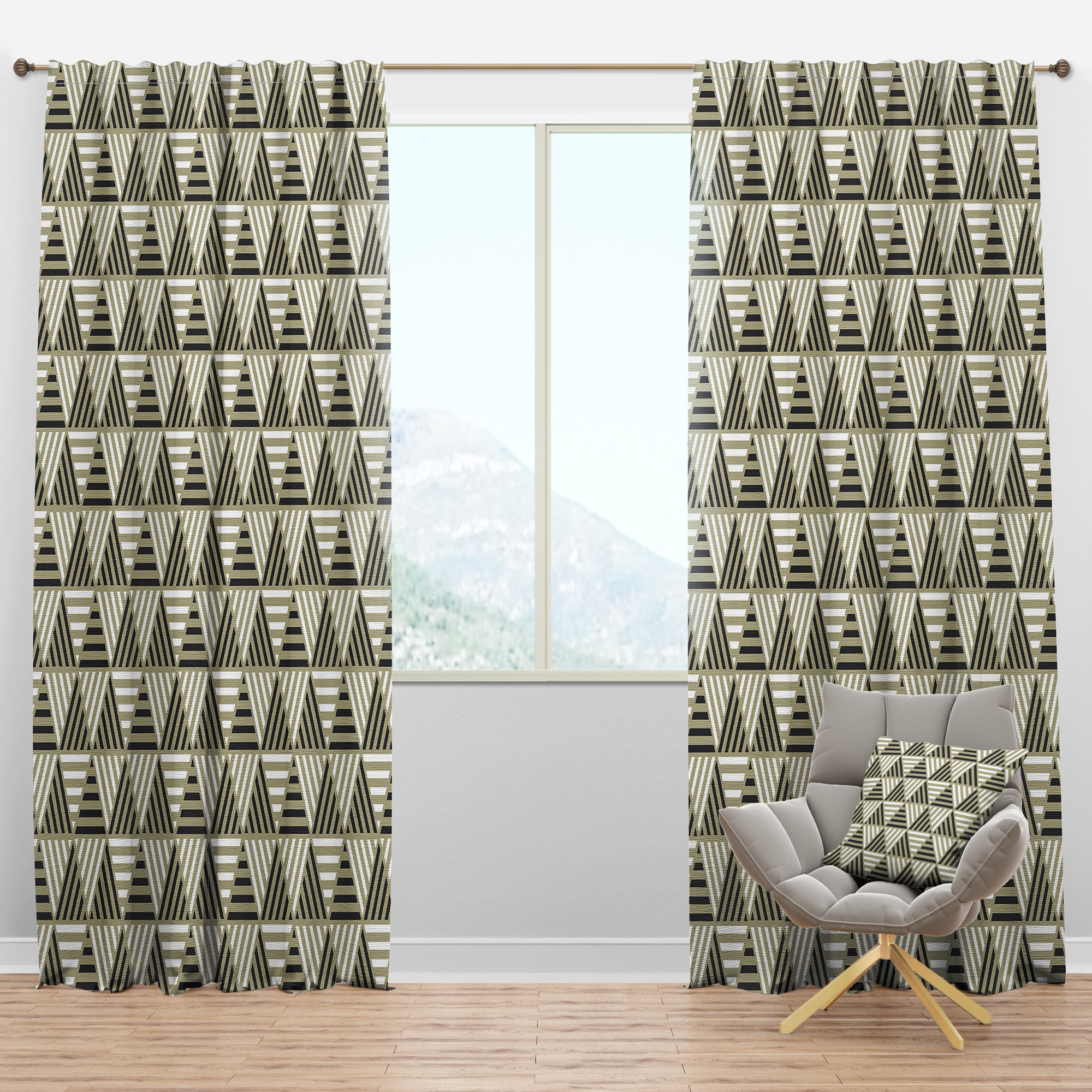 Design Art Triangular Retro Design VIII - Mid-Century Curtain - Velvet ...