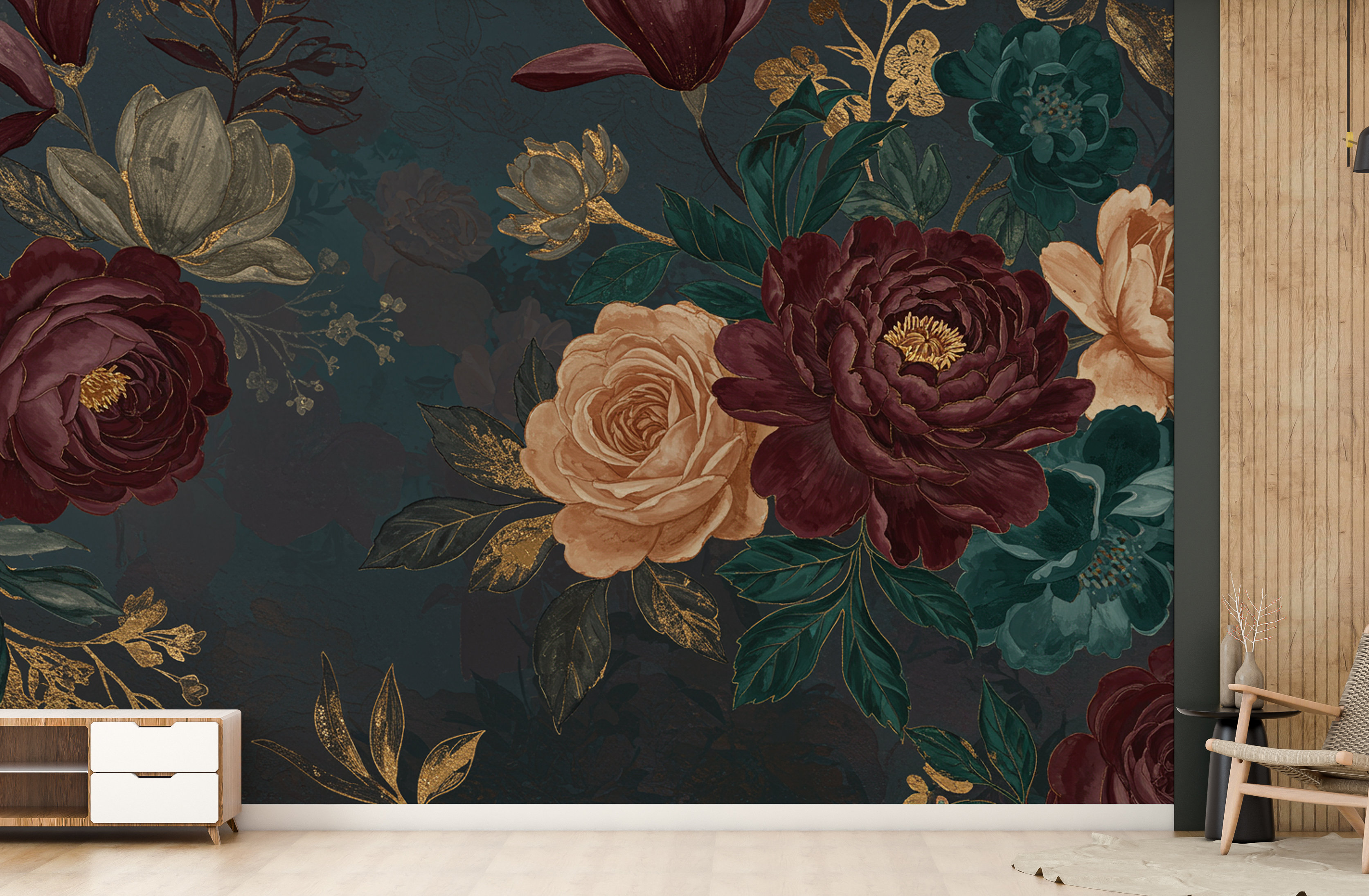 Everly Quinn Enchanted Midnight Garden Wall Mural Oversized Jewel Tone ...