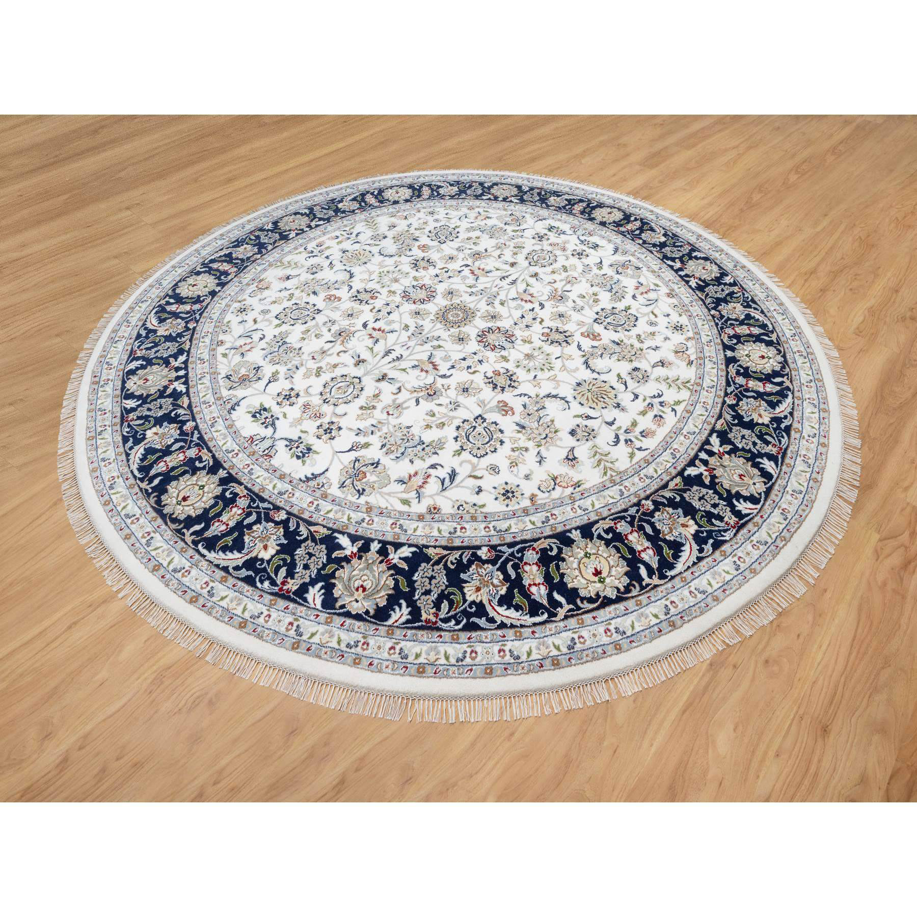 Isabelline 9'9" x 9'9" White, Hand Knotted, Wool and Silk, Nain Design ...