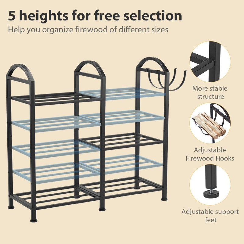 Rebrilliant Heavy Duty Black Stainless Steel Firewood Rack - Adjustable ...