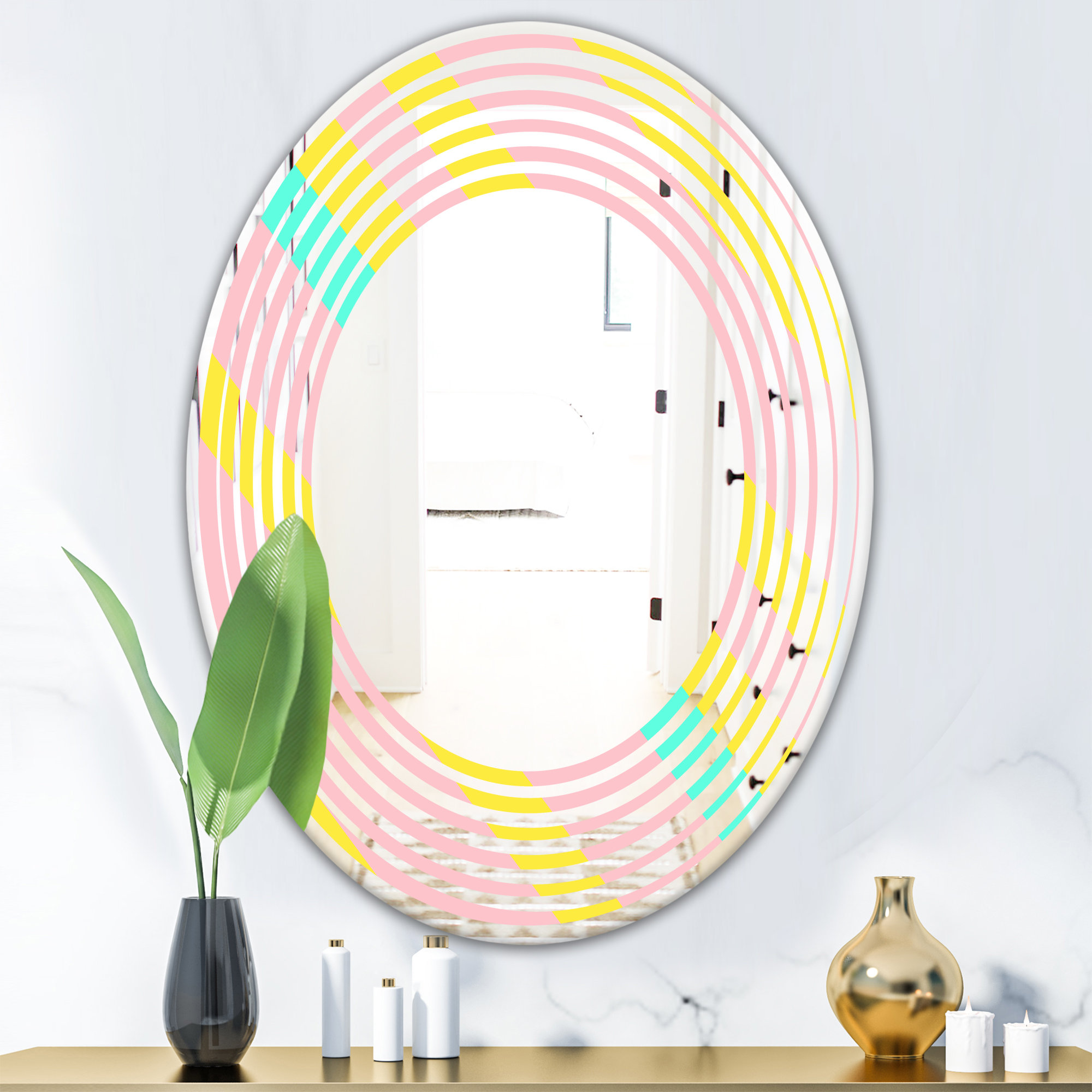 East Urban Home Wave Memphis Neon Pattern Modern Frameless Wall Mirror ...