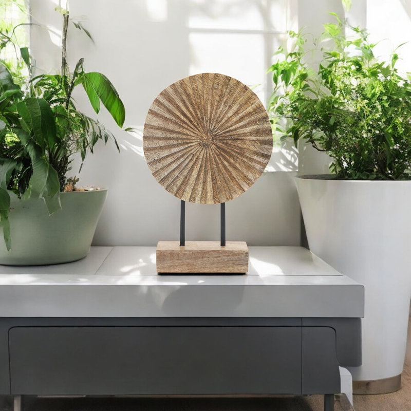 Greyleigh™ 12" Wooden Pinwheel Sculpture - A Natural Brown Circular ...