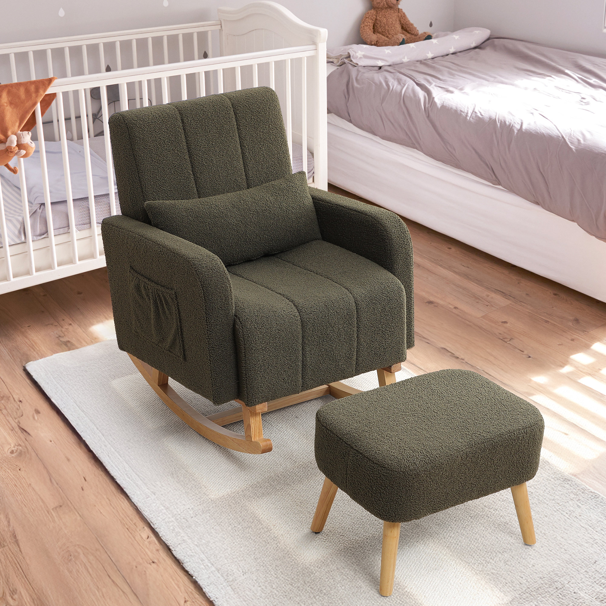 George Oliver Upholstered Teddy Rocking Chair With Ottoman | Wayfair