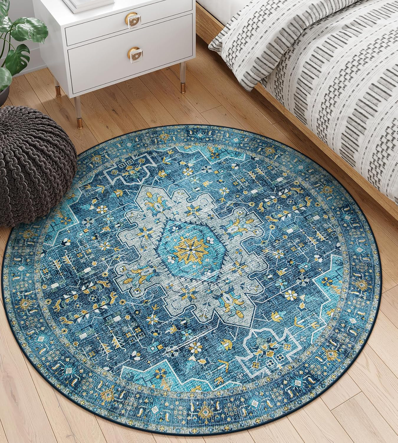 Bungalow Rose Ultra-Thin Washable 5Ft Round Rug ,Teal 5X5 Circle Rugs ...