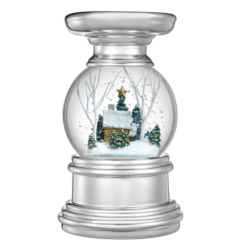 The Holiday Aisle® 7-Inch Log Cabin Christmas Snow Globe Candle Holder ...