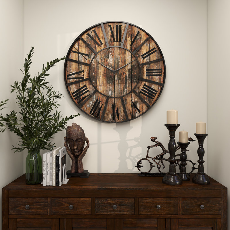 Steelside™ Sandia Brown Wooden Decorative Wall Clock with Black Accents ...