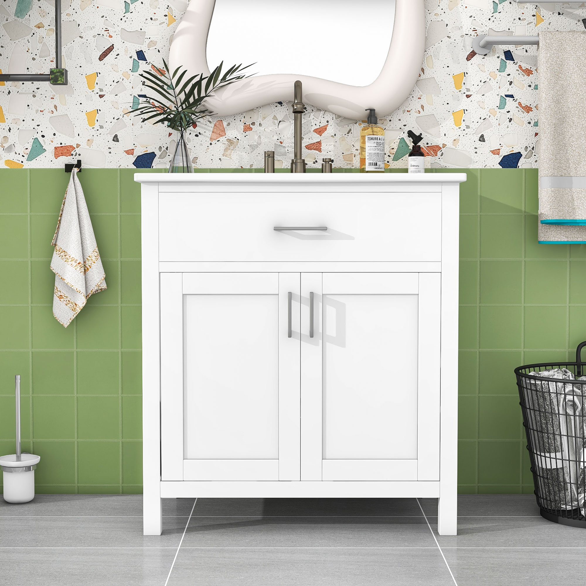 Ebern Designs 30" Bathroom Vanity with Drop in Ceramic Sink and Storage ...