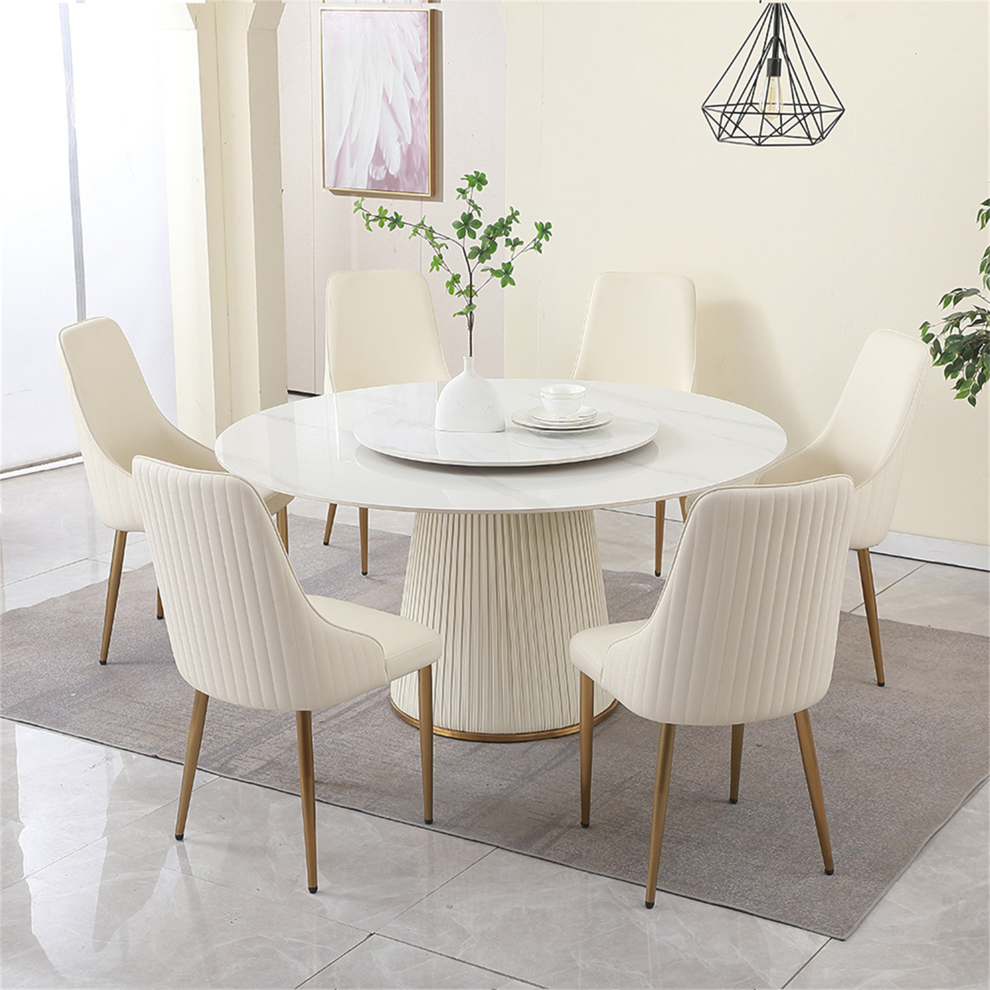 Everly Quinn 59"Modern Sintered Stone Dining Table With 31.5" Round ...
