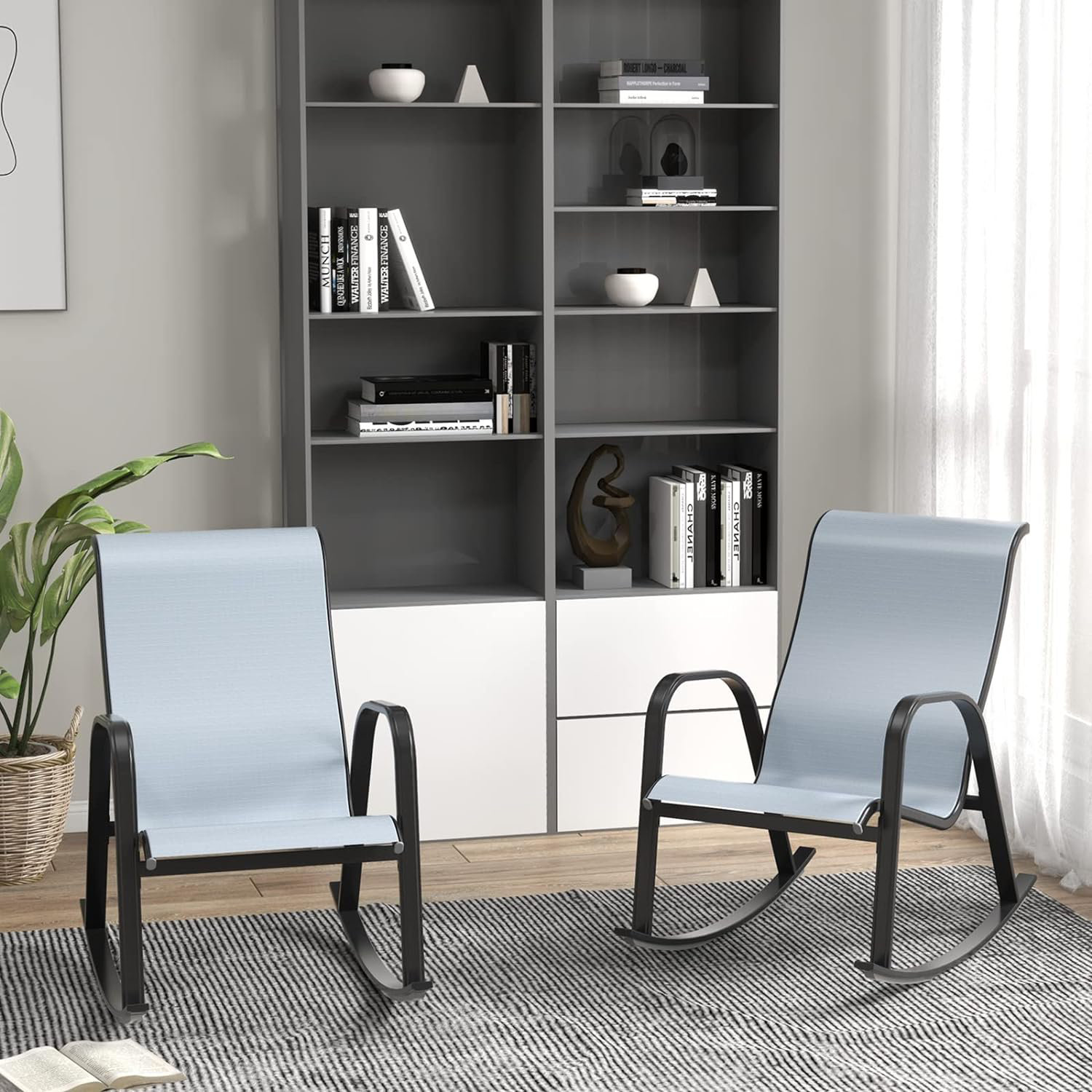 olilawn Outdoor Rocking Chair Mesh Sling Rocker Seating Outside For ...