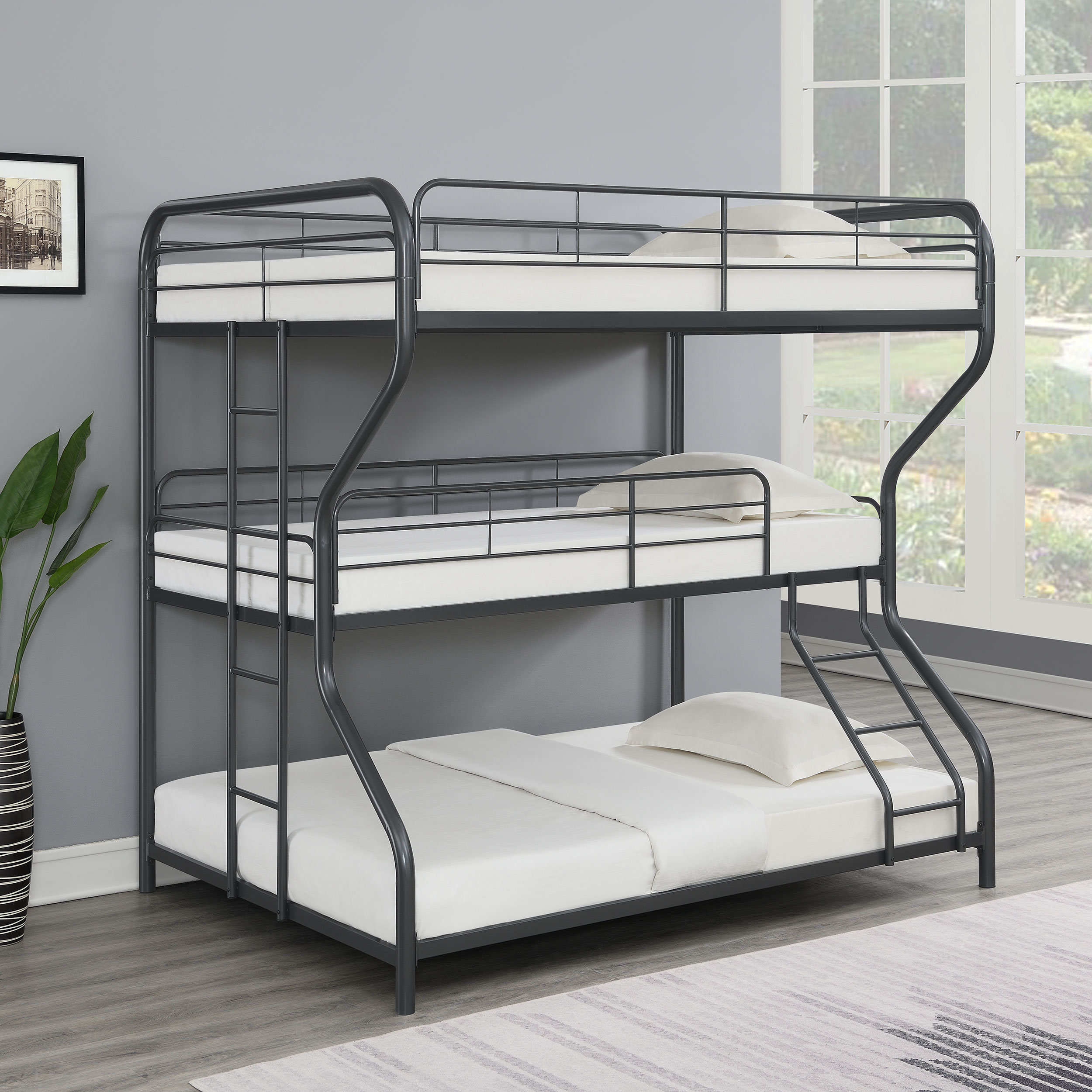 Alma Garner Full Over Twin Over Full Triple Bunk Bed Gunmetal | Wayfair