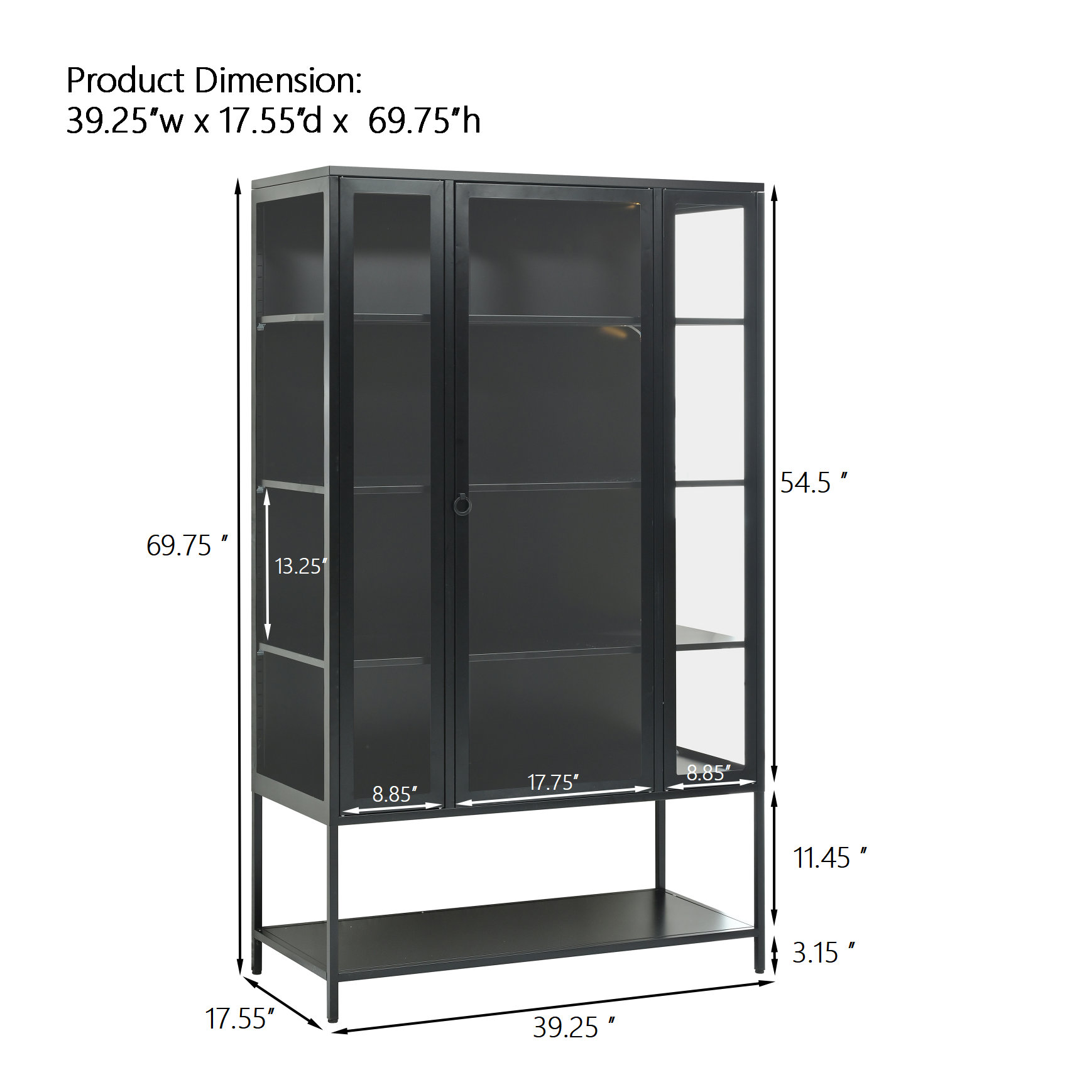 Healthomse Black Iron Display Cabinet With Glass Door And Led Lights ...