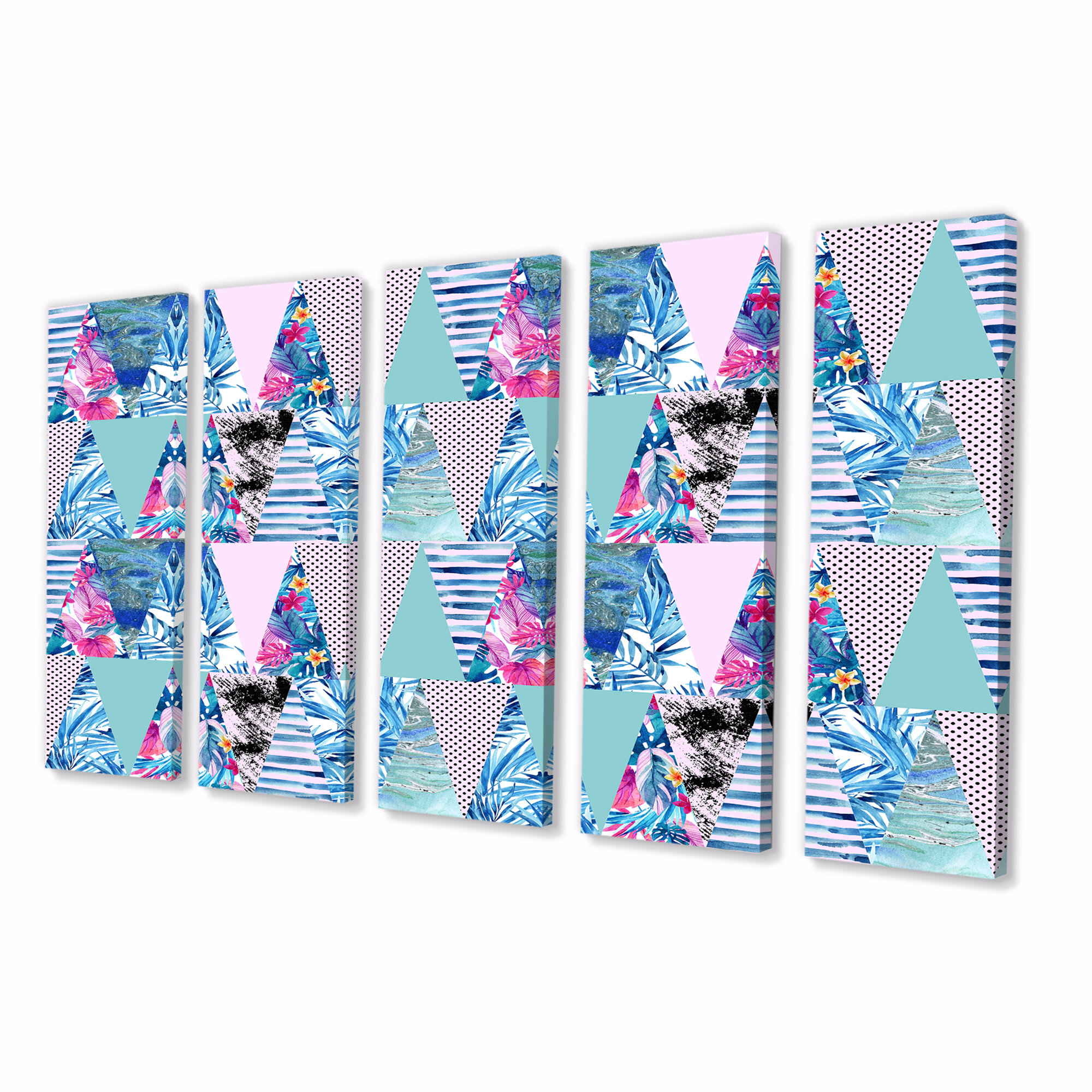Design Art Triangular Shapes With Tropical Leaves - 5 Piece Wrapped ...