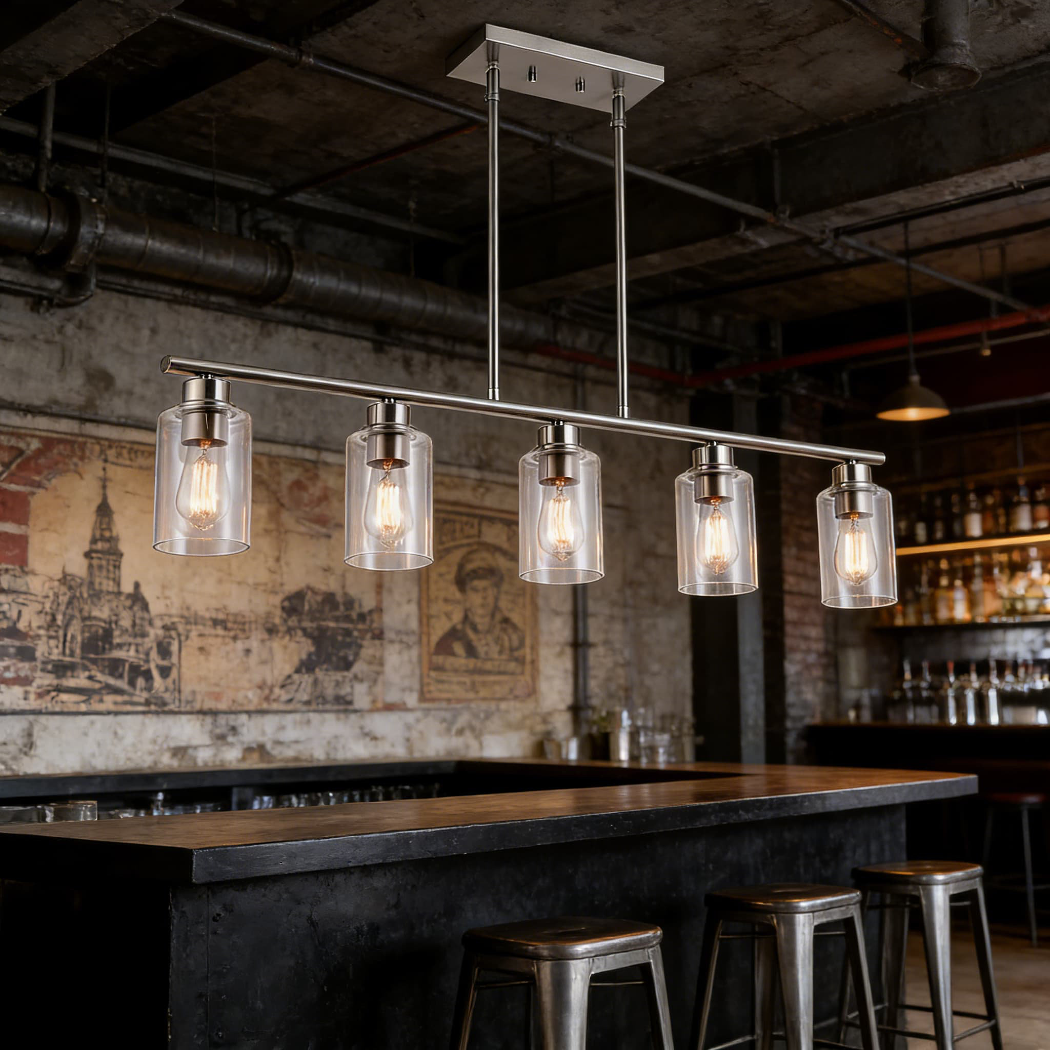 August Grove® Modern Farmhouse Pendant Light Fixture, 5-Light Linear ...