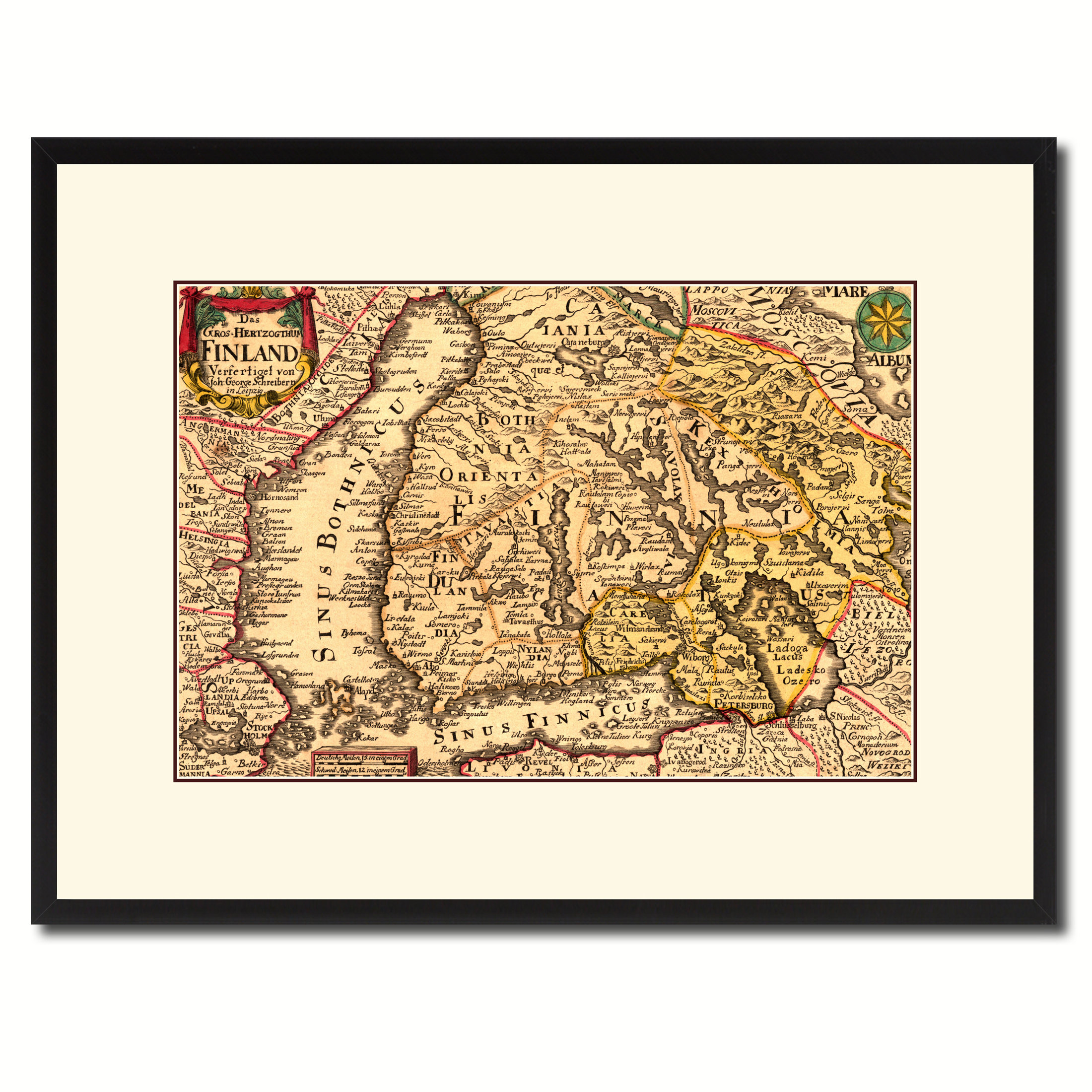 17 Stories Finland Centuries Map Print On Canvas With Black Frame, 16 X ...