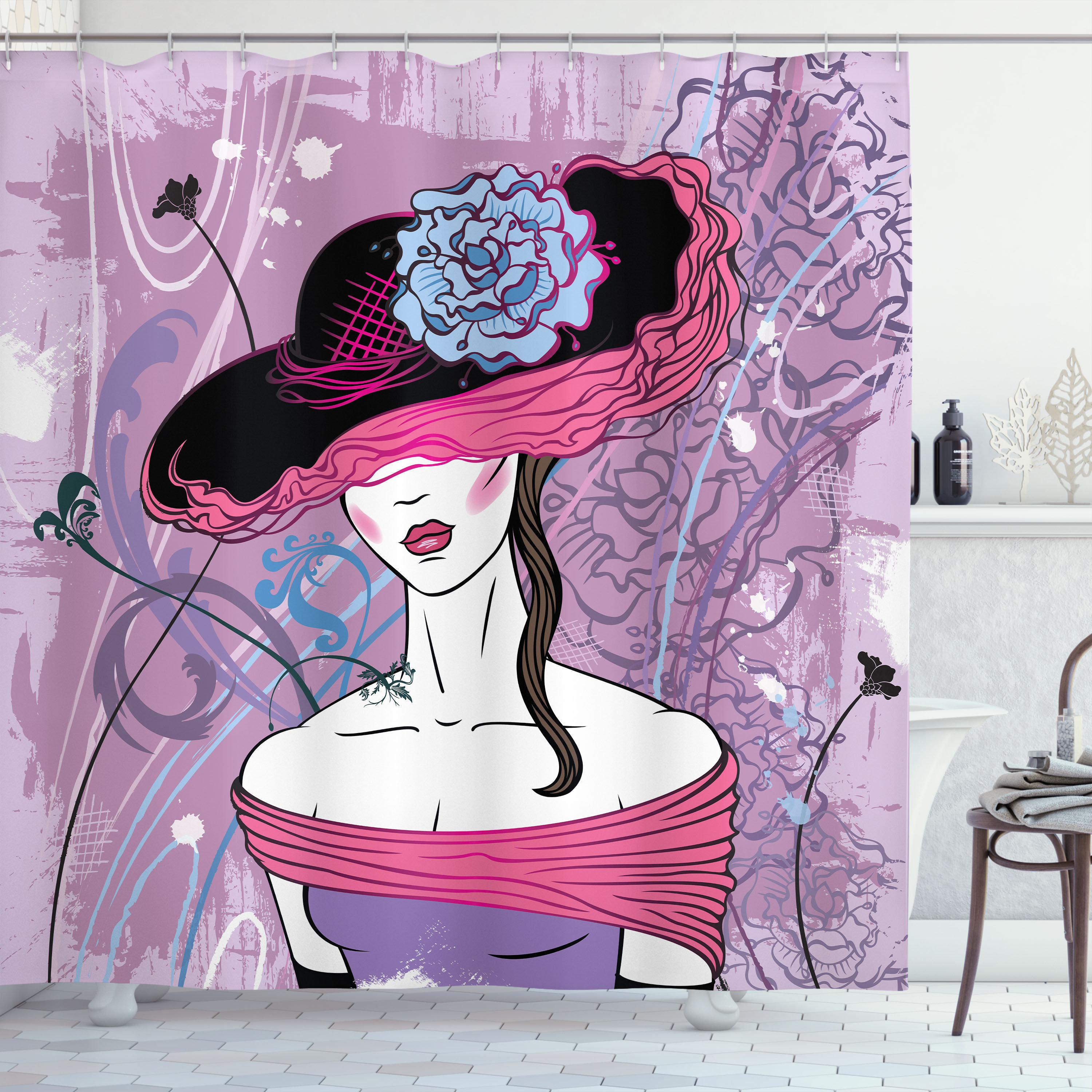 Astoria Grand Grunge Shower Curtain Lady Illustration Vintage Purple ...