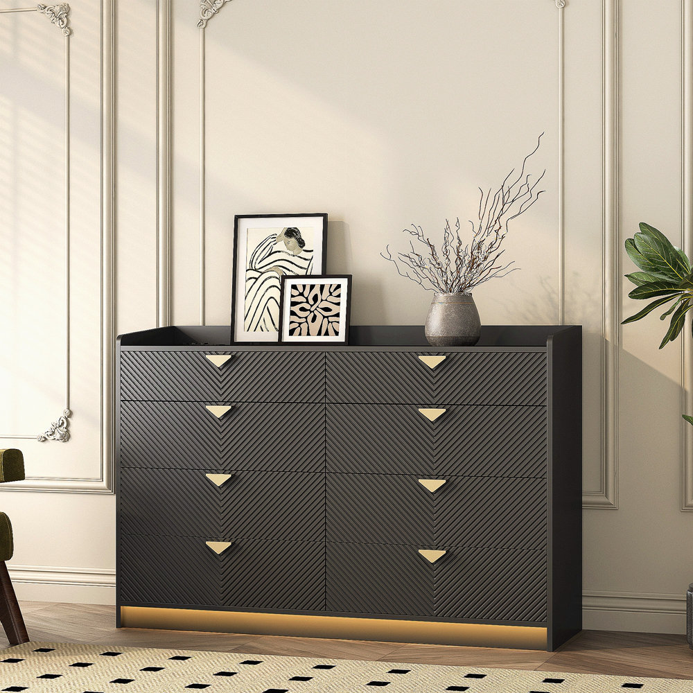 Wrought Studio 8 Drawer Double Dresser For Bedroom With LED, Modern ...