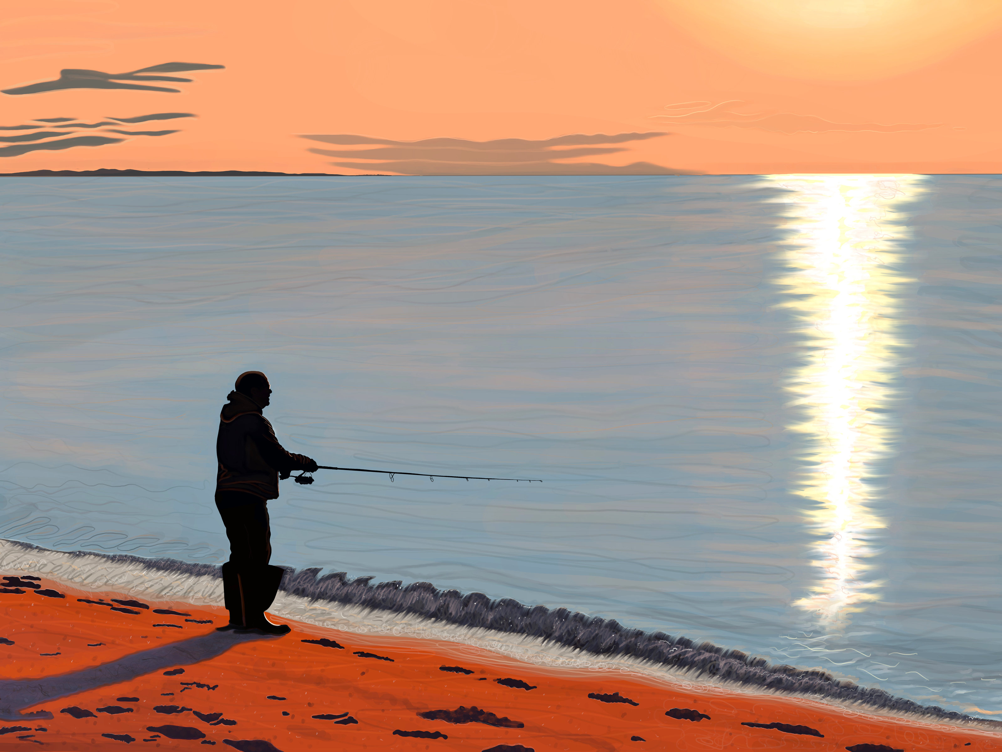 Made & Curated Man Fishing, Mccabe's Beach by Evan Sklar - Painting ...