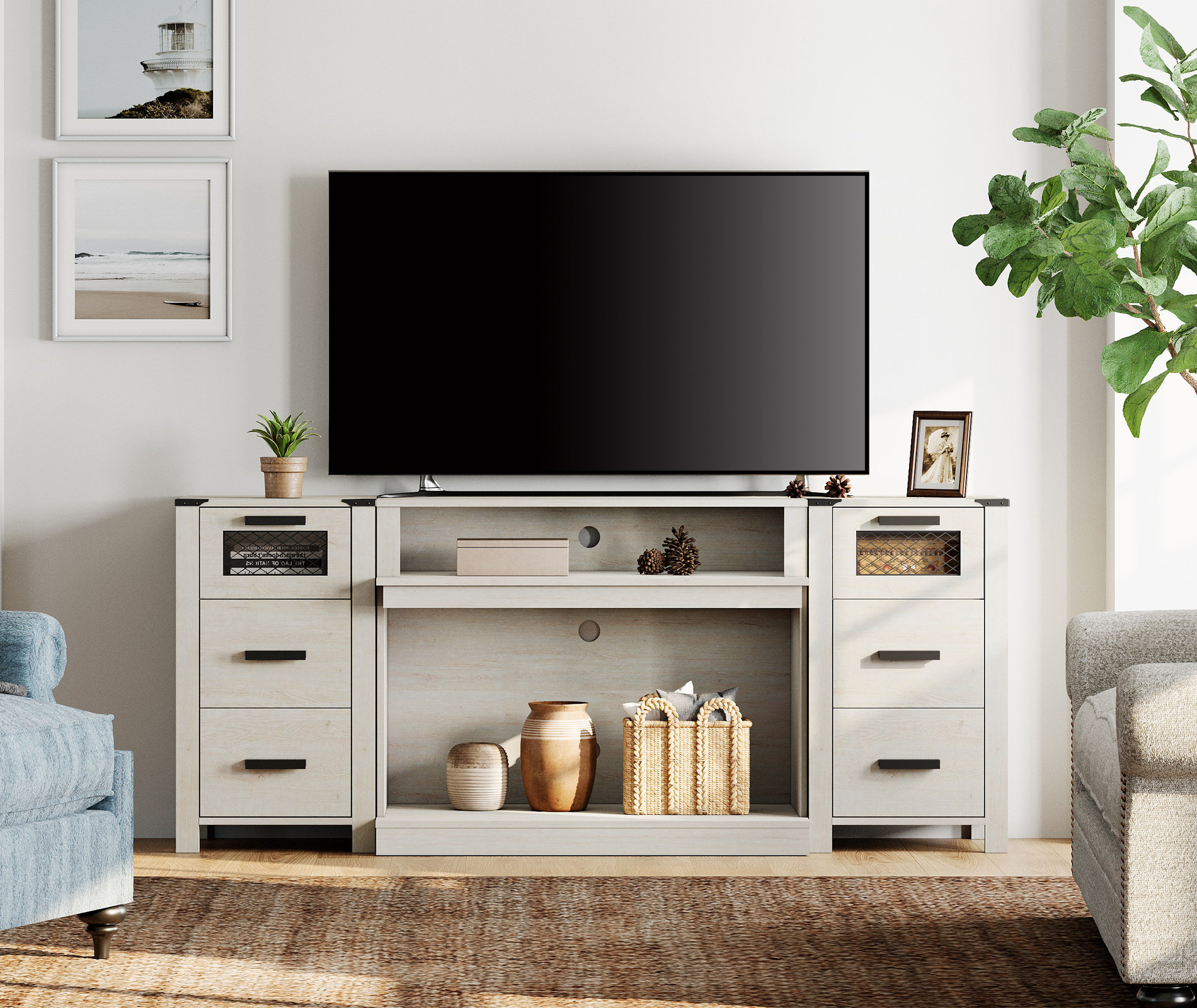 Gracie Oaks Drawer TV Stand Set For Ups To 85 Inch TV | Wayfair