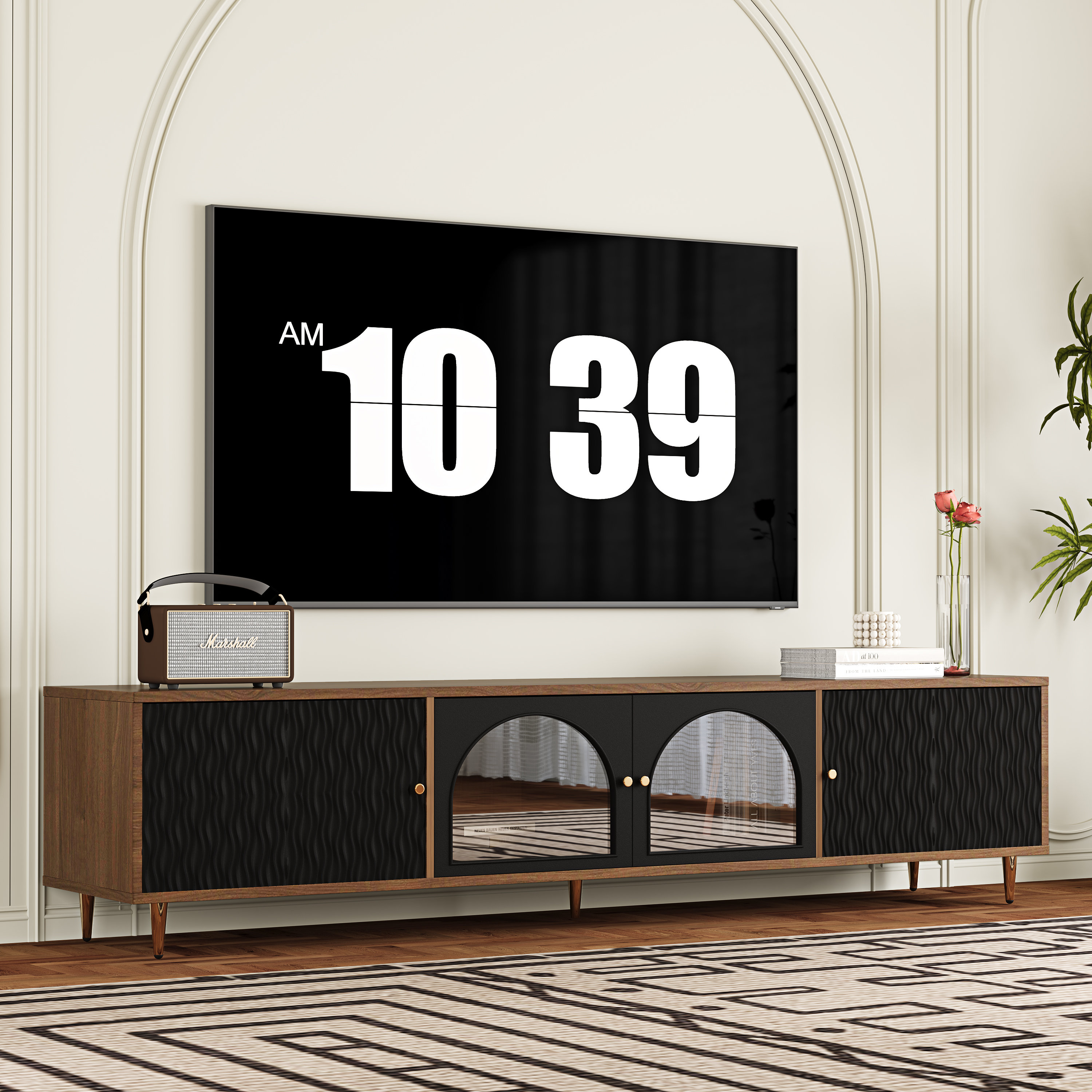 Mercer41 4-Door TV Stand for TVs up to 85" With Stroage Cabinet and ...