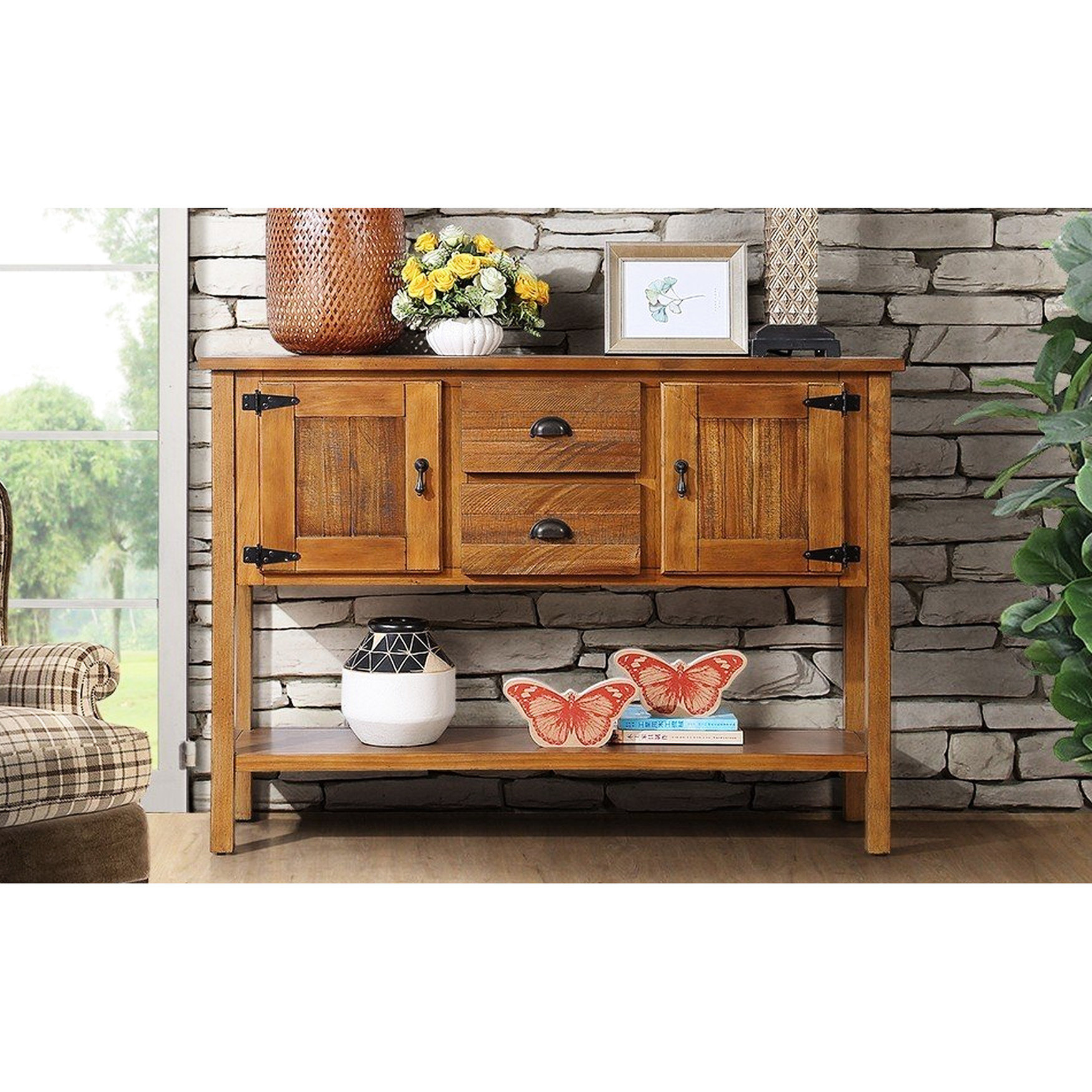 August Grove® Solid Wood Console Table With Bottom Shelf, 48'', Retro ...