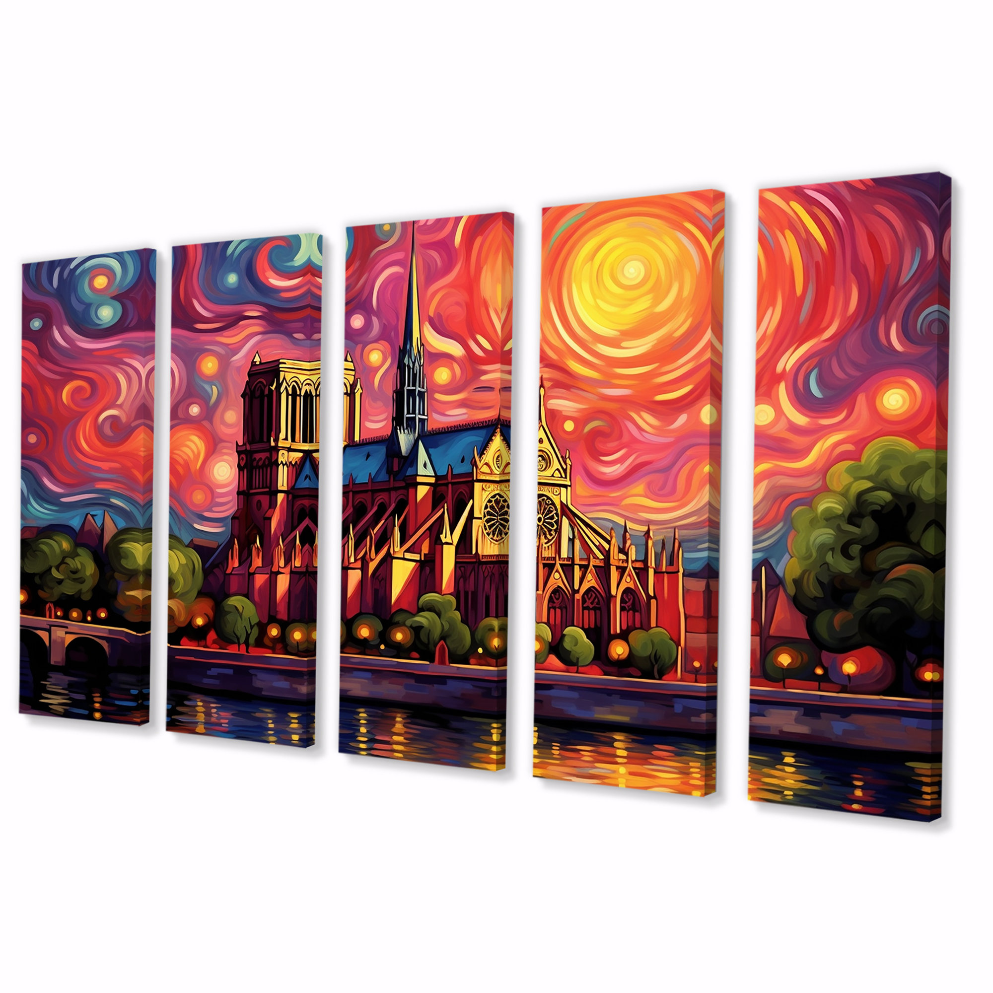 Design Art Notre-Dame Cathedral Paris Colorful Sunset - City Paris Wall ...