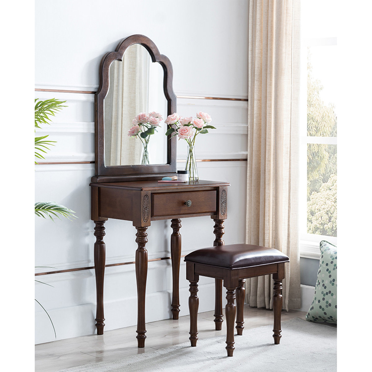 Canora Grey American-Style Small Vanity Table With Vanity Mirror | Wayfair