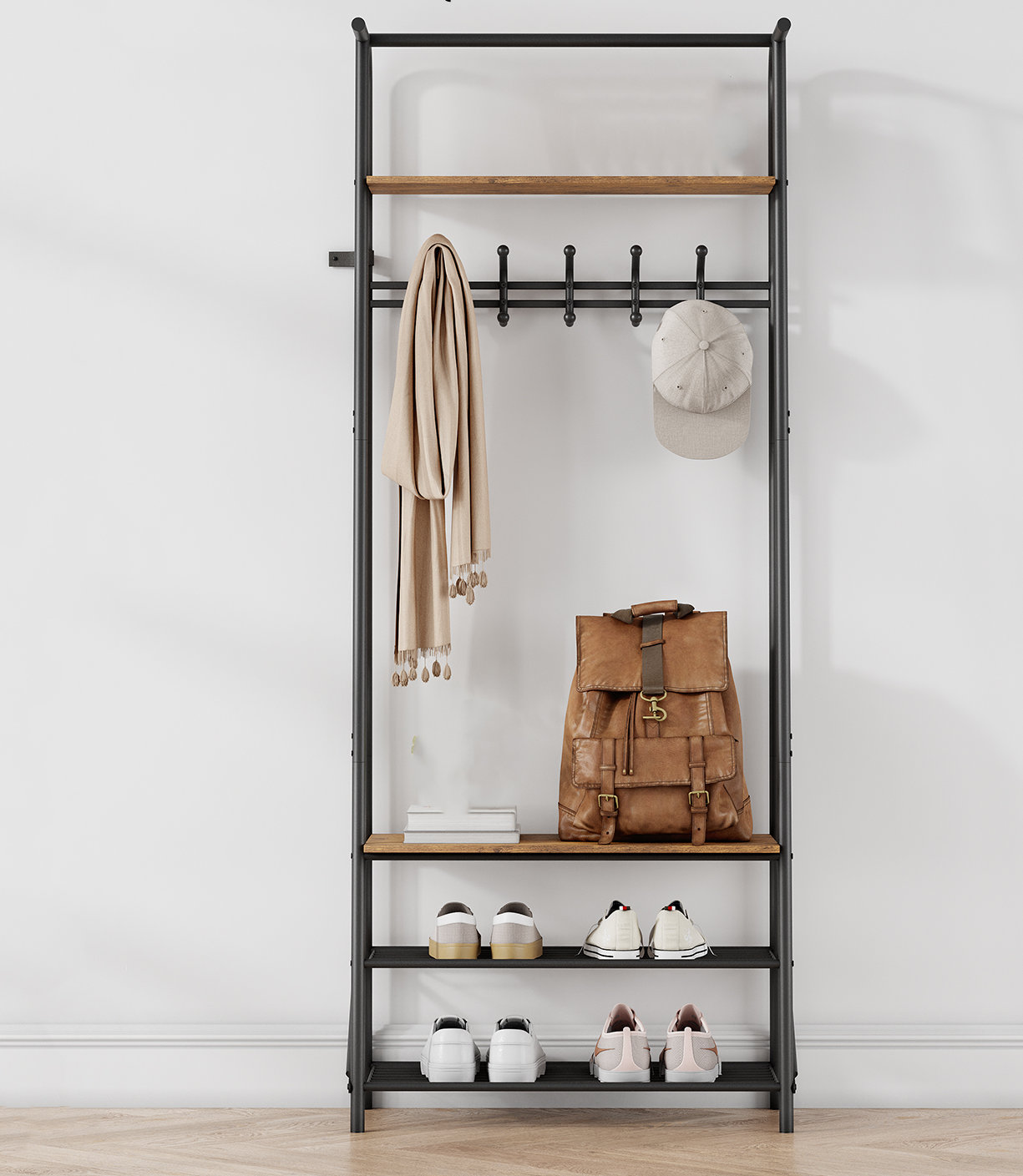 17 Stories Coat Rack Shoe Bench, 4-in-1 Hall Trees Entryway Bench With ...