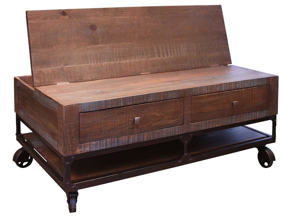 Millwood Pines Dobby Lift Top Cocktail Table With 2 Drawers & Wheels ...