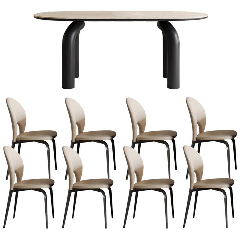 Sleek Surface Designs Modern Oval Rock Slab Fiberglass Dining Table Set ...