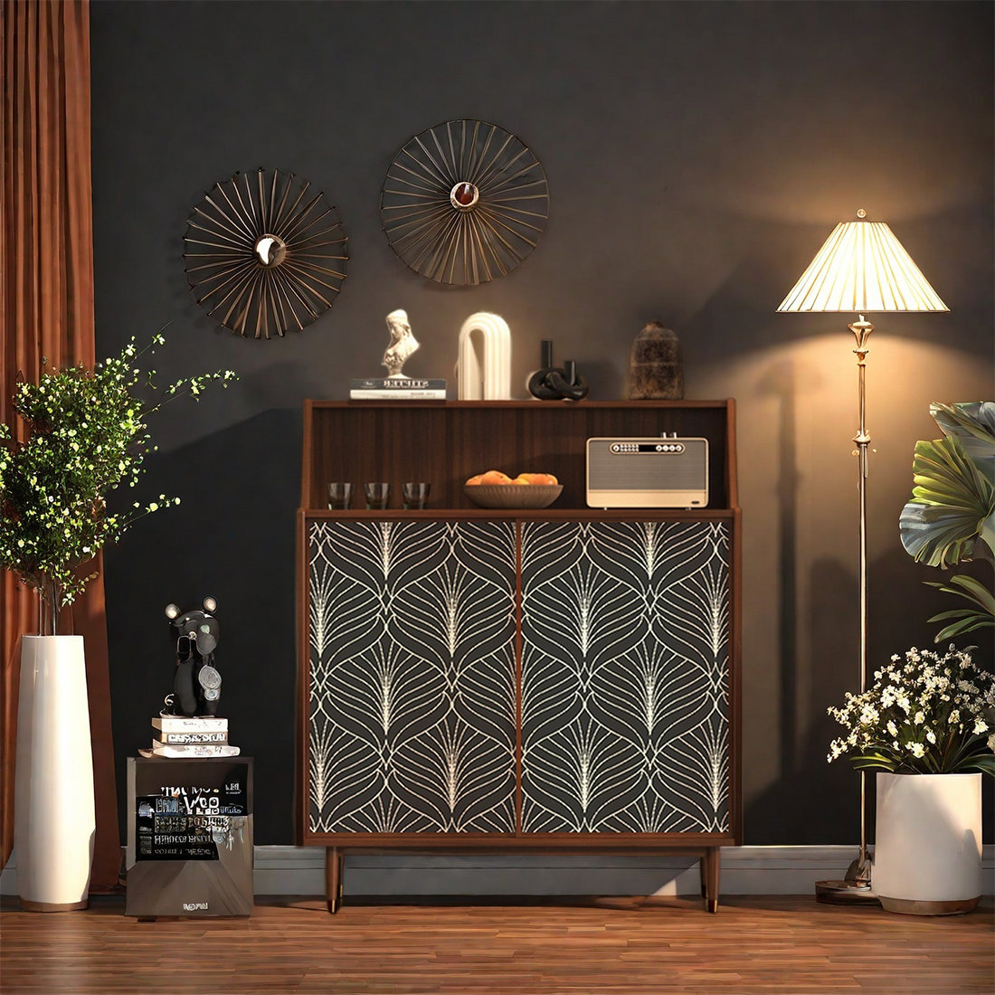 East Urban Home Sturdy Pine Wood Two Door Storage Cabinet | Wayfair