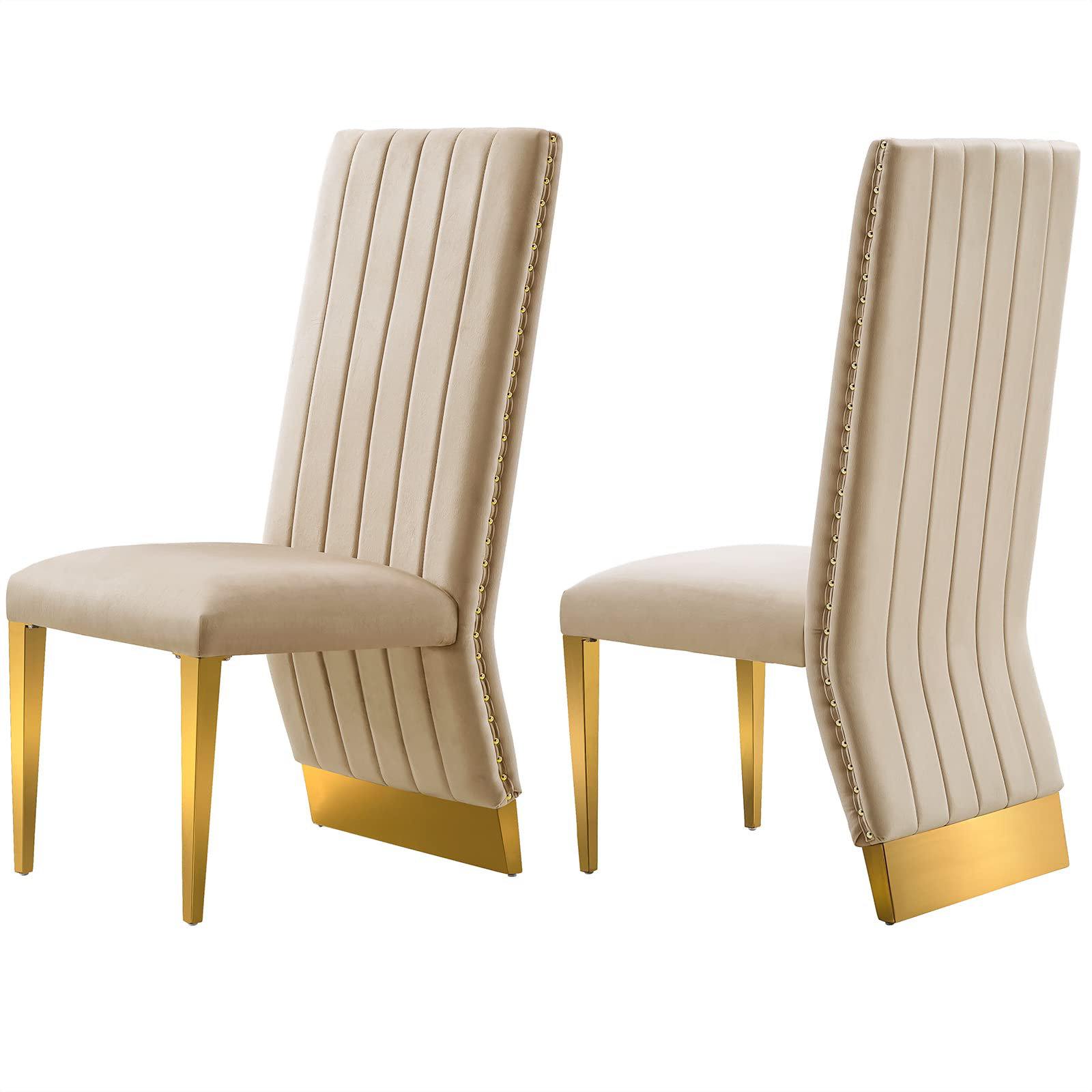 Everly Quinn Cream Velvet Restaurant Chair, with Deco Nailhead and Gold ...