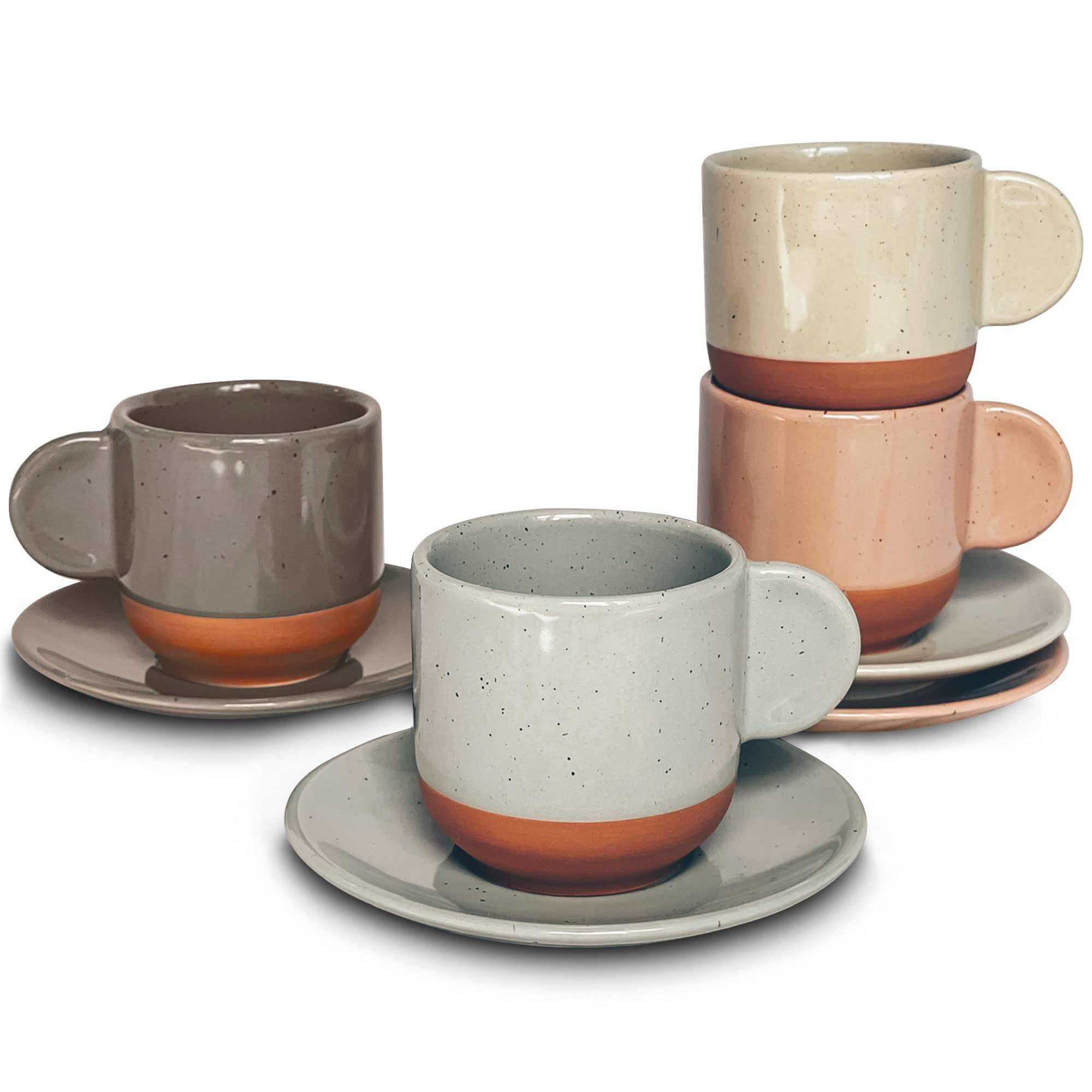 FAST APPLIANCES LLC Ceramic Mini Espresso Cups Set Of 4, 3Oz - Tiny Italian Inspired Mugs With ...