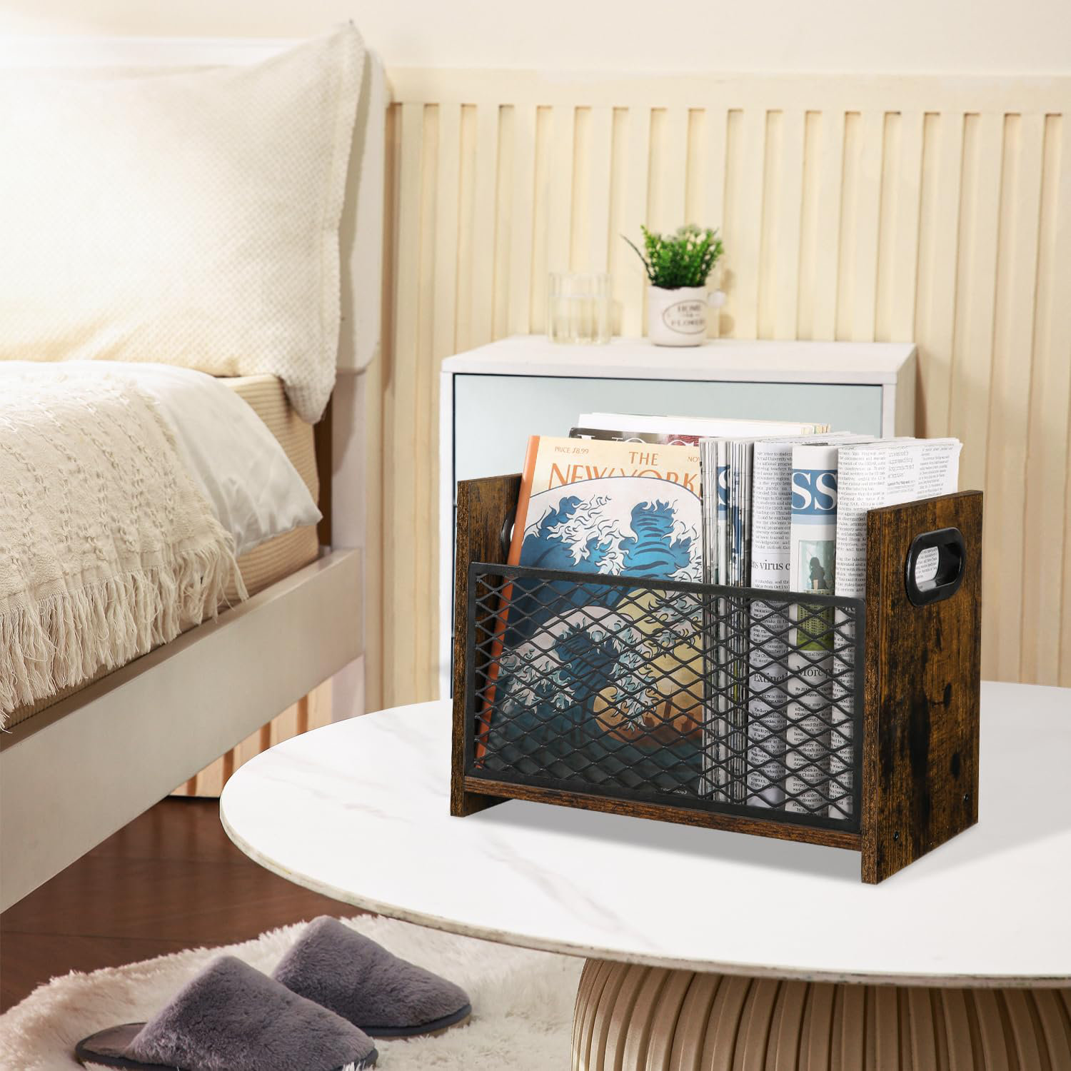 17 Stories Magazine Holder Rack for Desktop - Farmhouse Storage Basket ...