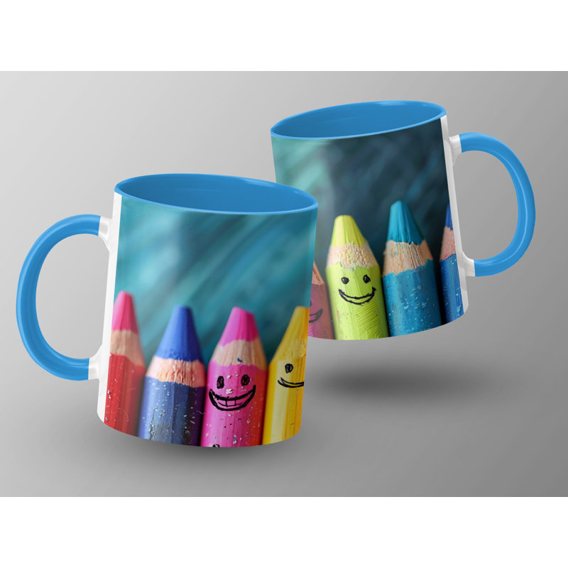 East Urban Home Kids Drawing Style 11oz Accent Mugs – White Ceramic ...