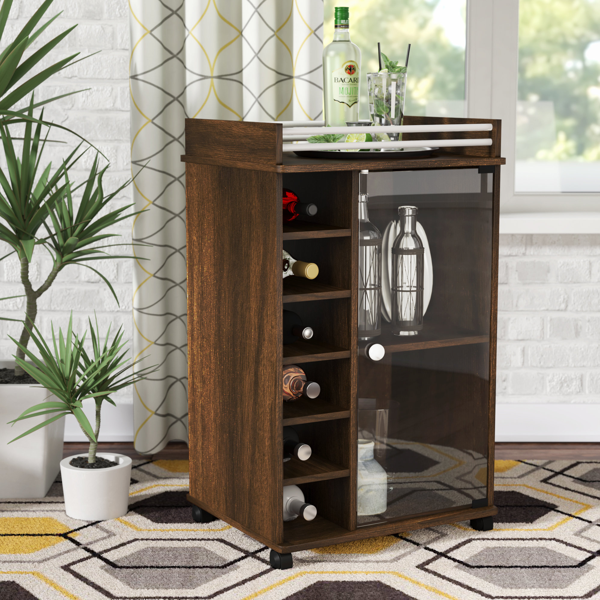 Wade Logan® Crossnore Portable Bar Cart with Glass Door & Reviews | Wayfair
