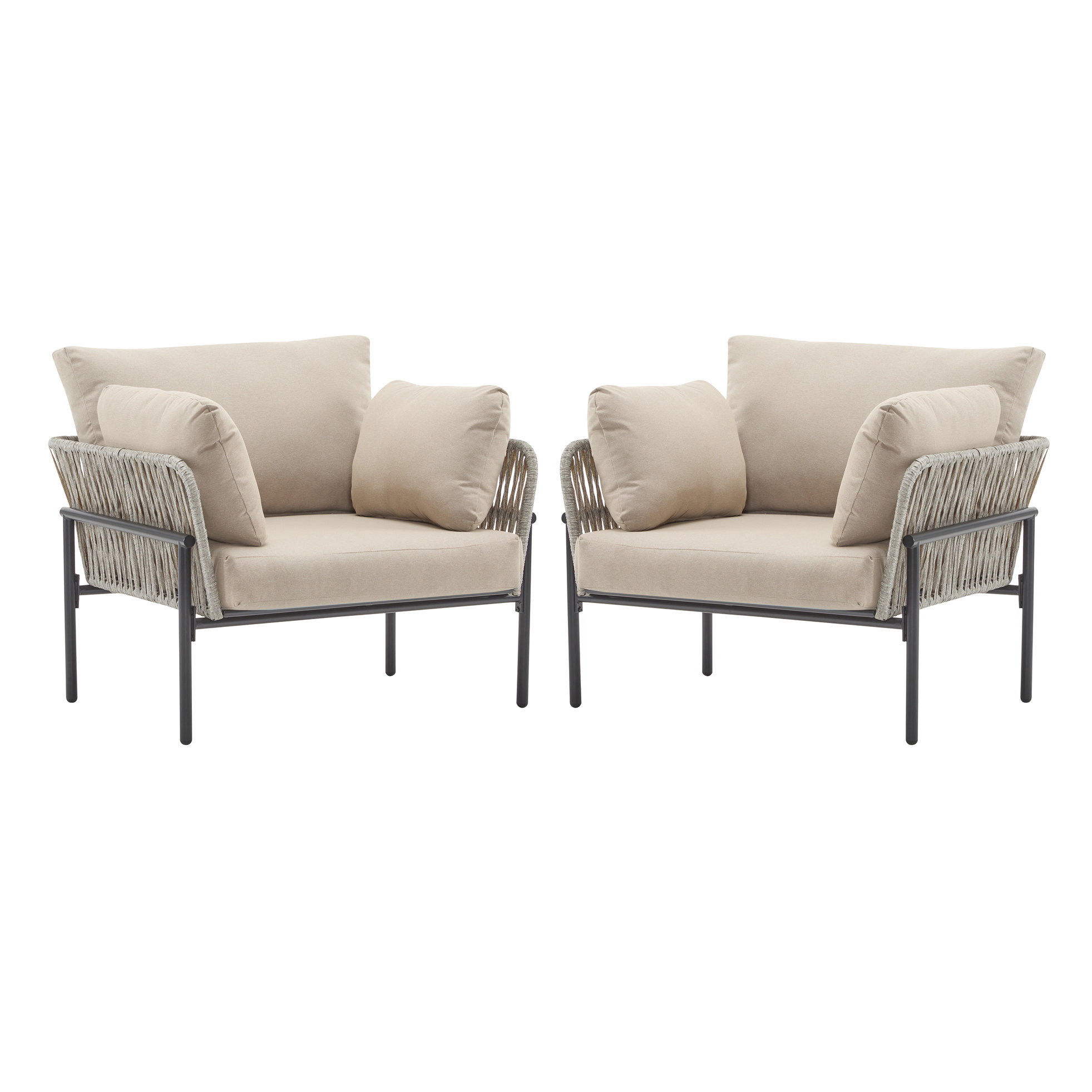 Latitude Run® Versatile 36" Beige Iron Lounge Chair With Rope Weave And ...