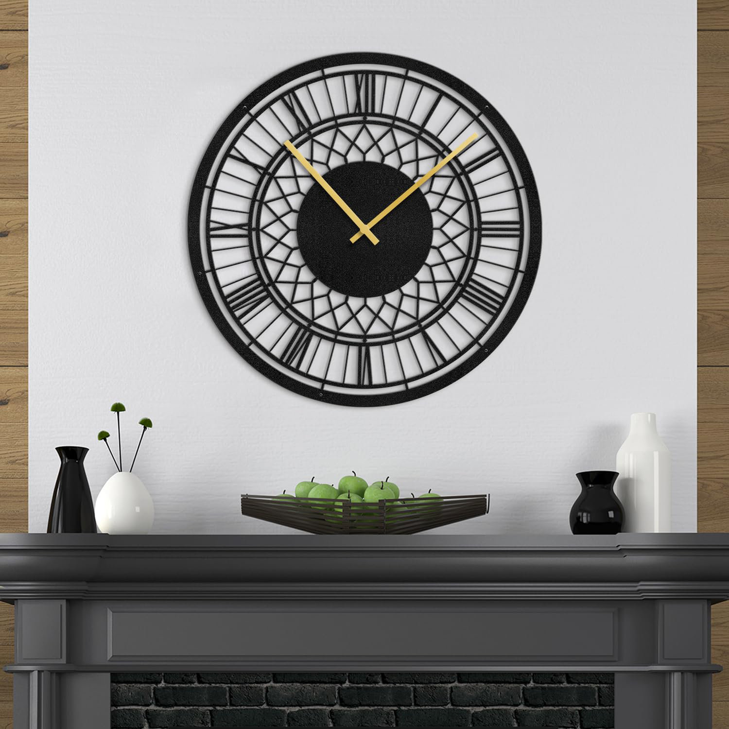 SIGNLEADER Metal Large Wall Clock Silent Simplified Bold Numbers Big ...