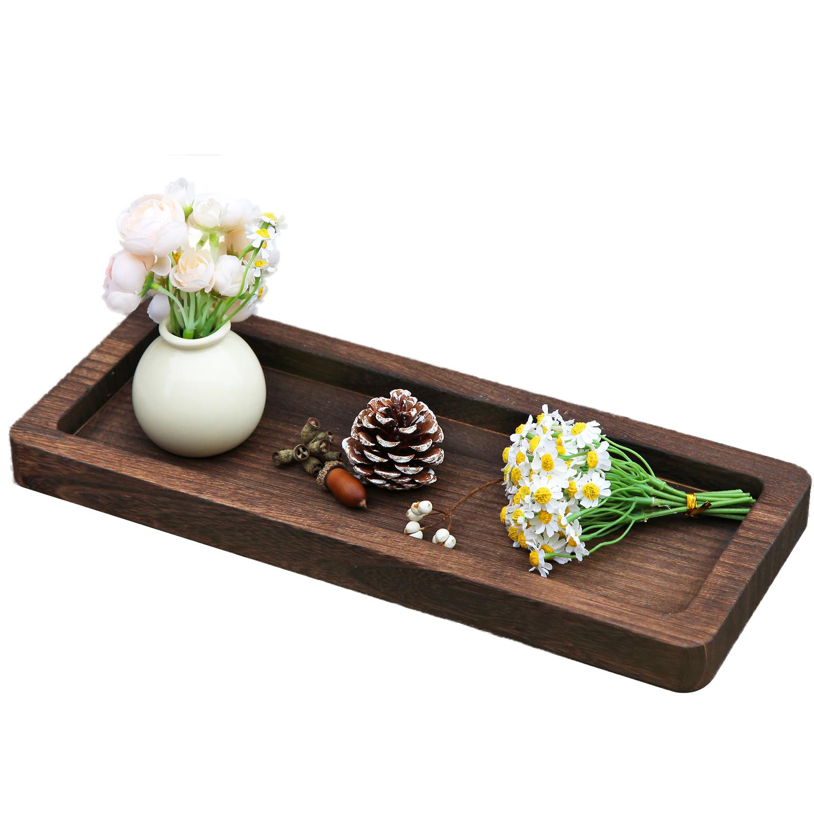 Millwood Pines Wooden Decorative Tray Candle Holder Long Wood Tray Home ...