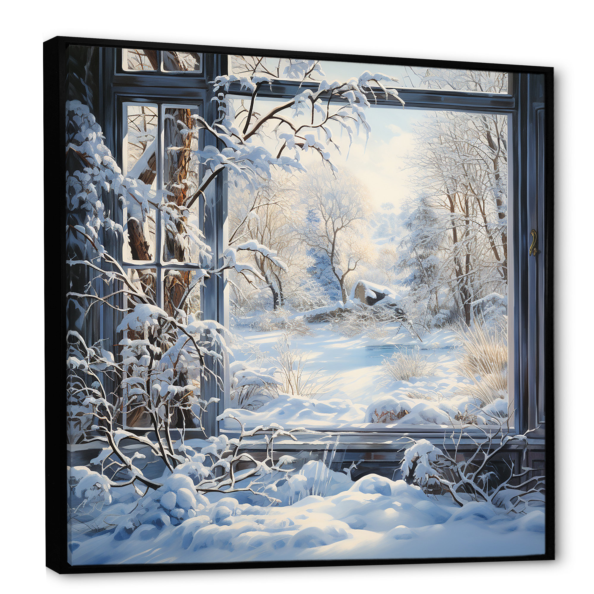 Millwood Pines Winter River Window View I - Winter Landscape Wall Art ...