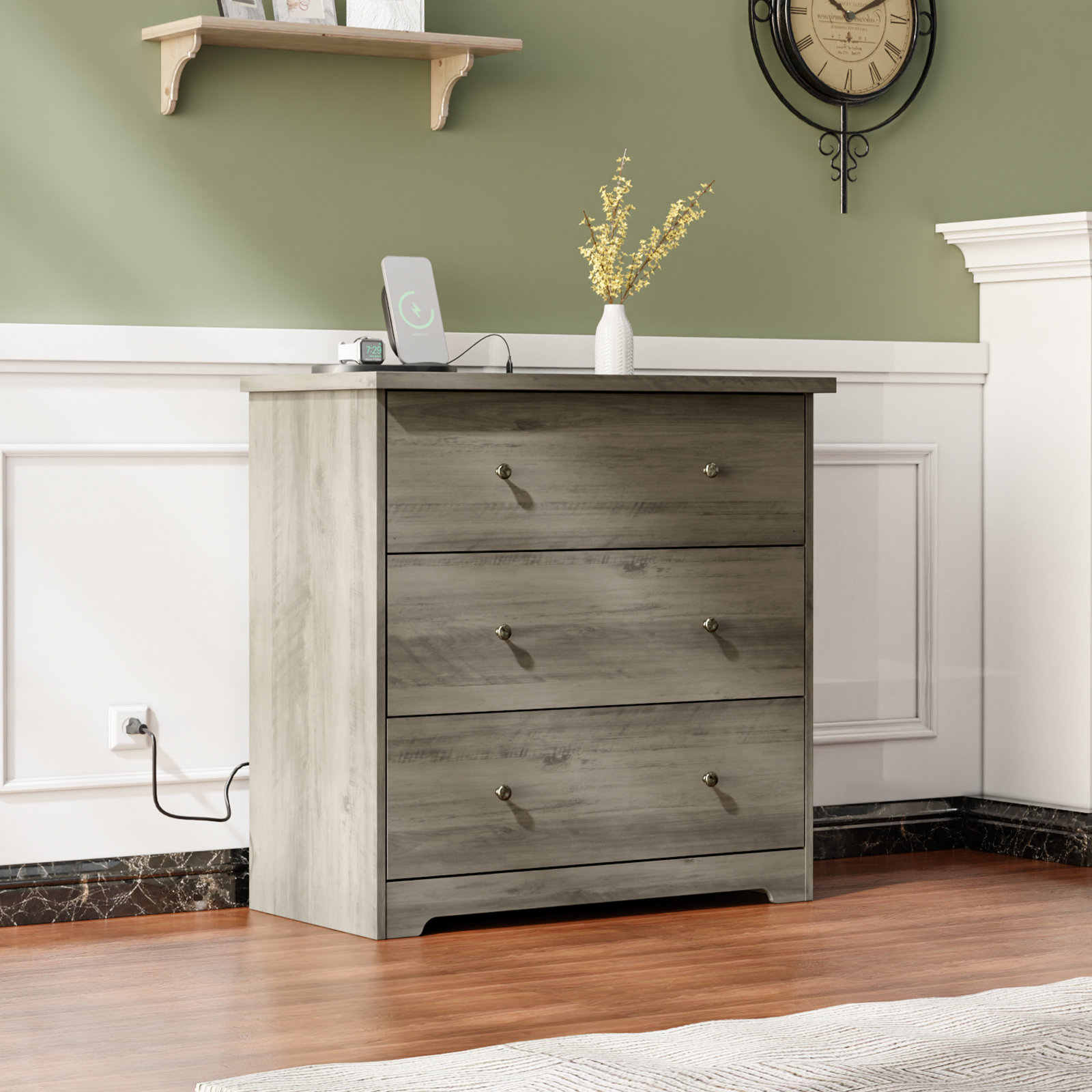 Ebern Designs 3 Drawer Cabinet With Usb & Reviews | Wayfair