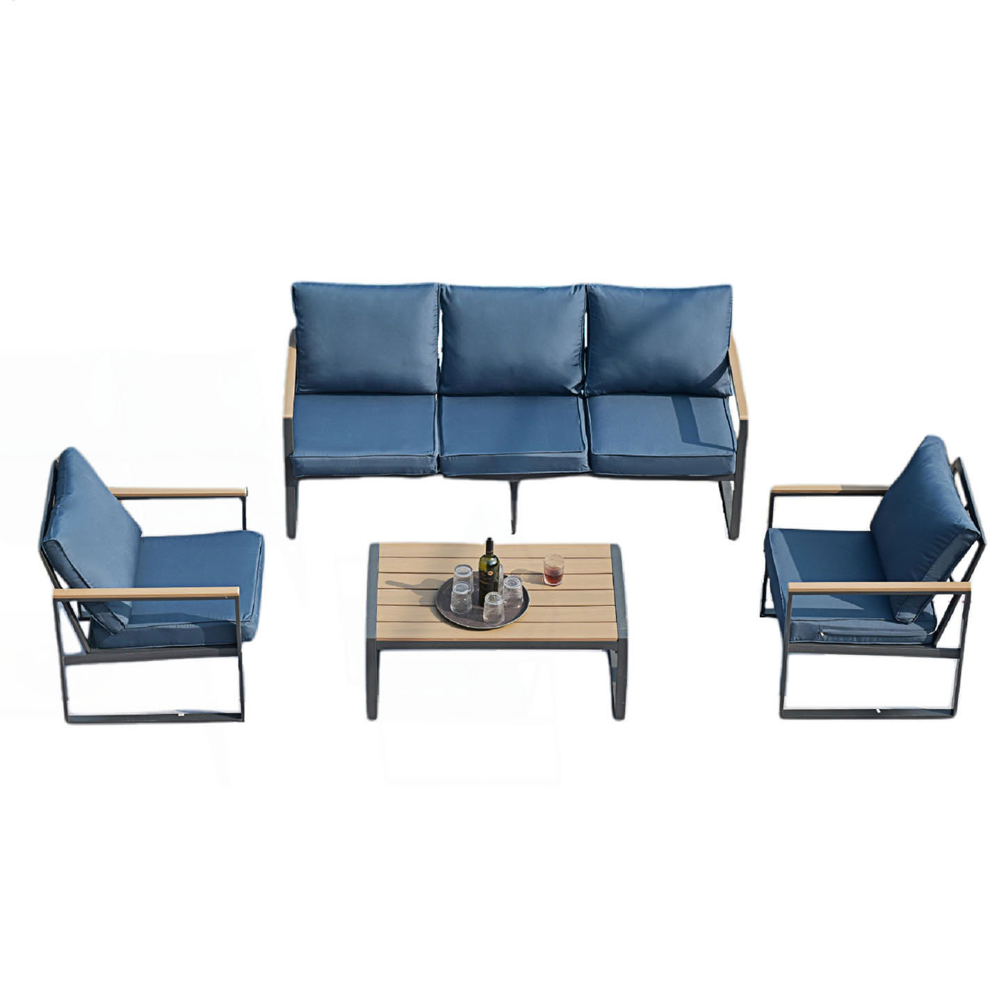 Ebern Designs Outdoor 4 Pieces Furniture Set, Modern Patio Conversation ...