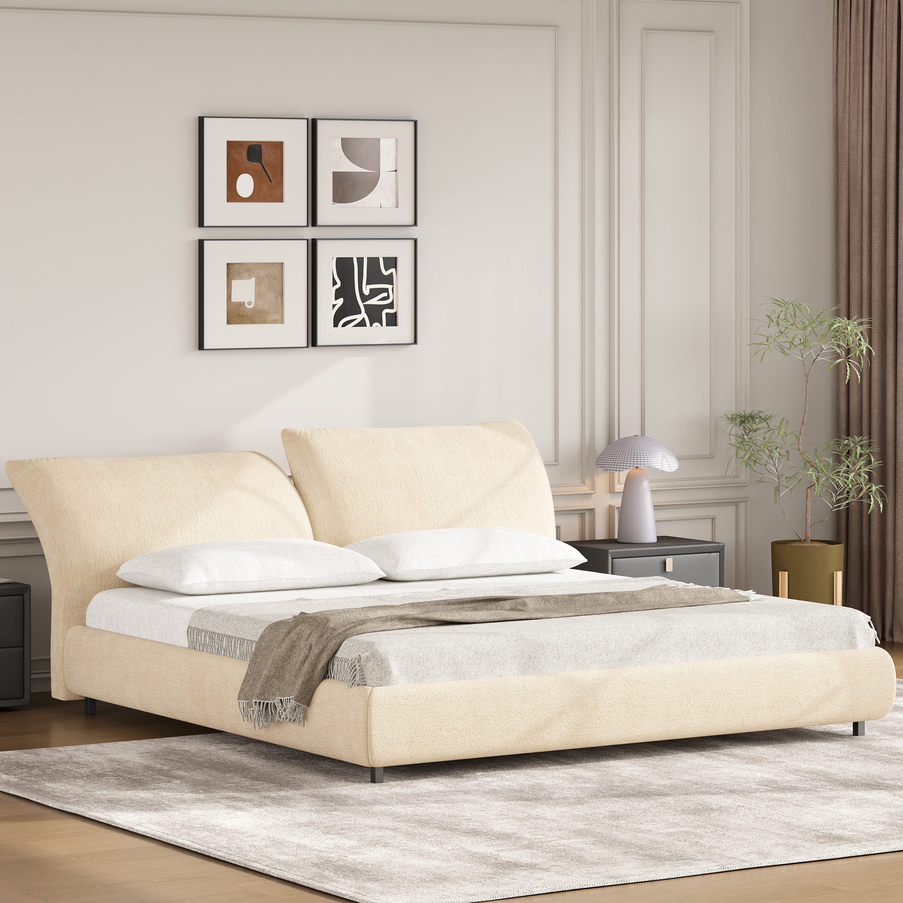 Ebern Designs Miheli Upholstered Bed With Adjustable Headboard & Wooden ...