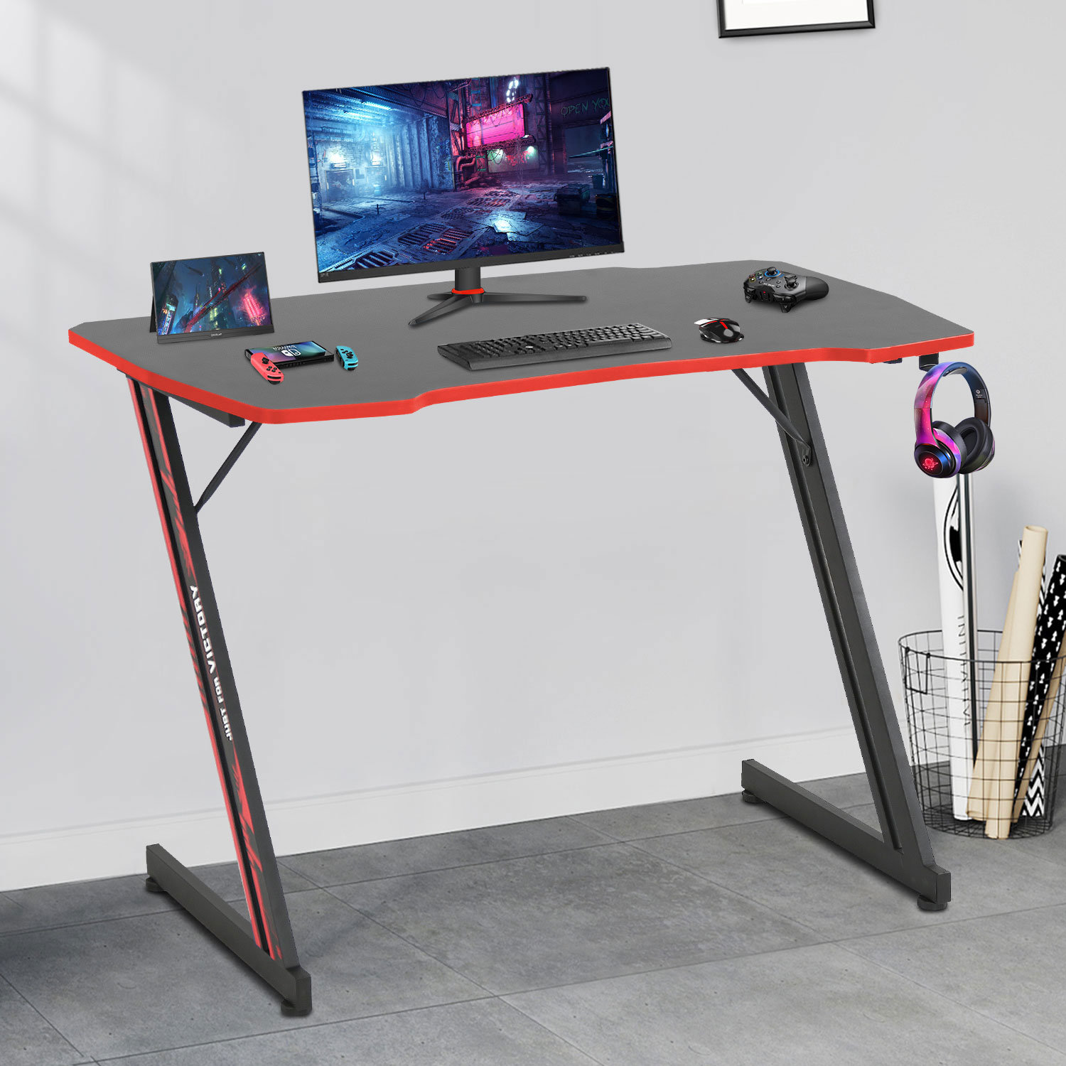 Inbox Zero Gmaing Desk 39.4In Computer Gaming Desk Z Shaped Gaming ...