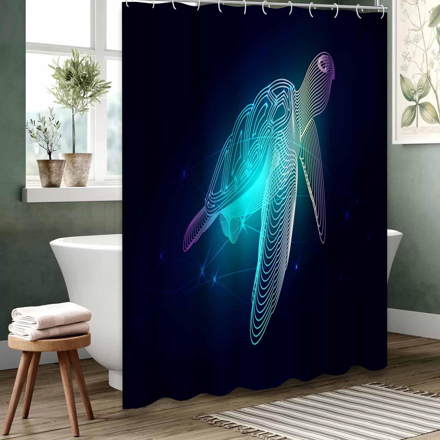 East Urban Home Blue Waterproof Shower Curtain,Turtle Marine Animal ...