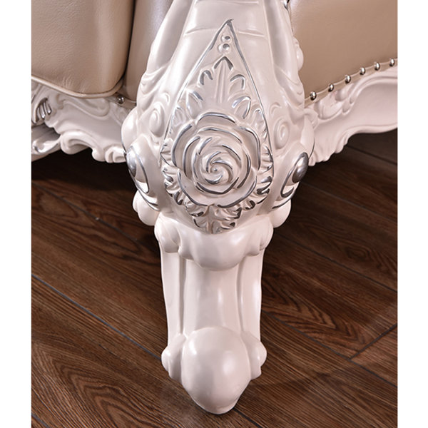 Romero European Luxury Carved Leather Sofa 96.4'' Genuine Leather ...