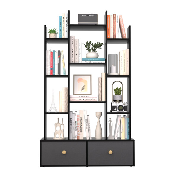Ebern Designs Geometric Storage Bookcase With 2 Drawers | Wayfair