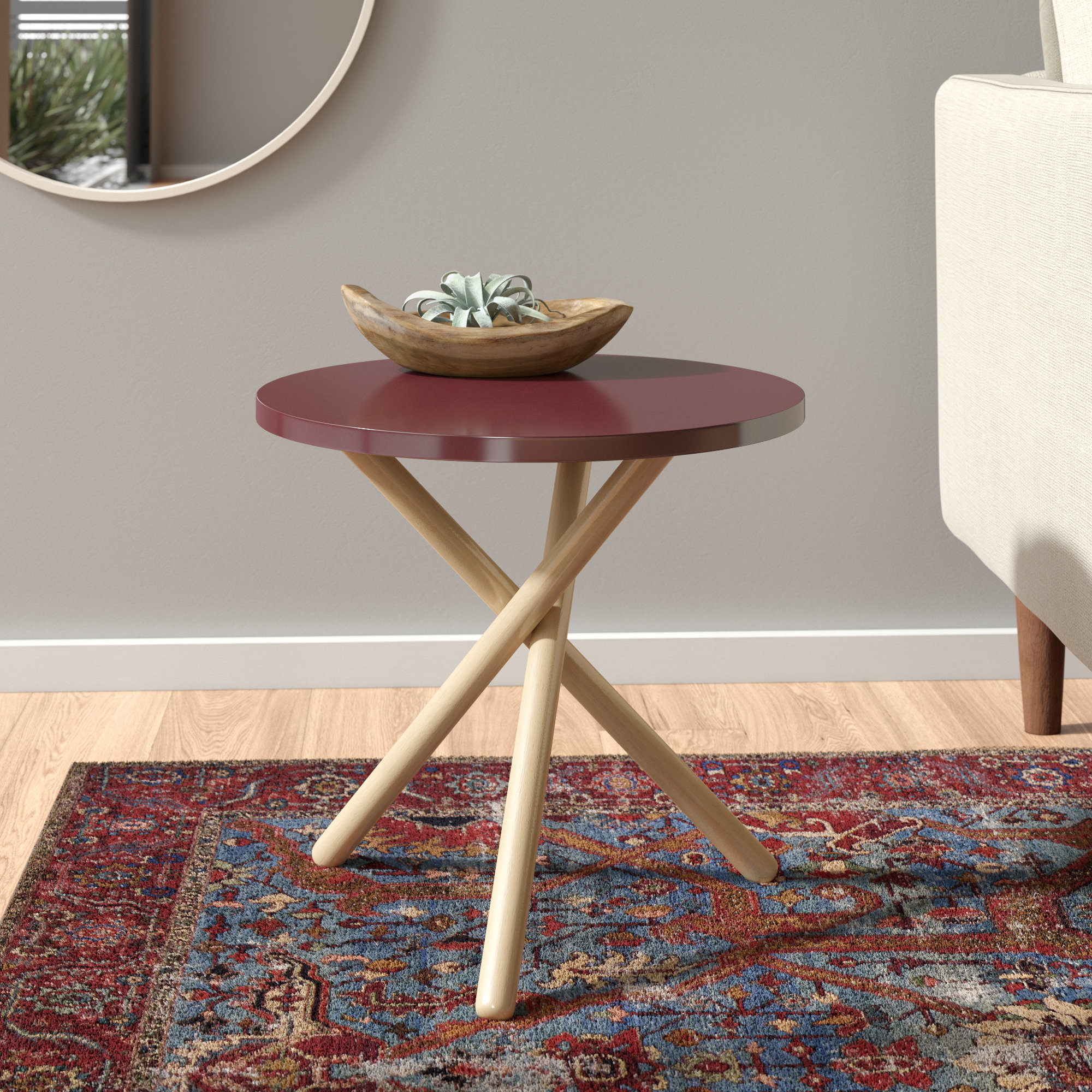 Trule Cason Mid-Century 18"Dia Round Tripod End Table with Cross Legs ...