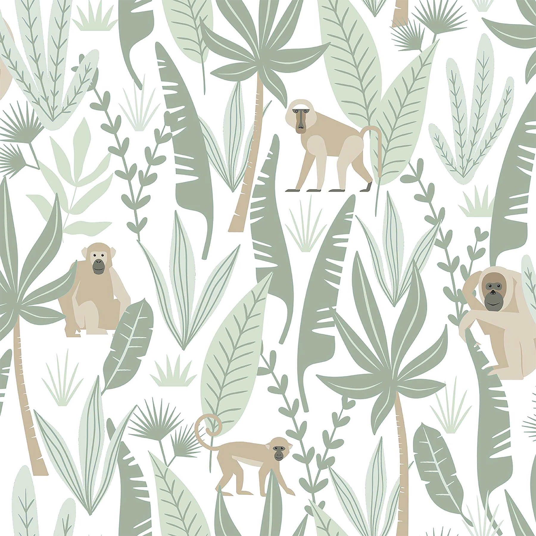 Bayou Breeze Burhardt Kiki Monkeys 33' L x 20.9" W Wallpaper Roll | Wayfair
