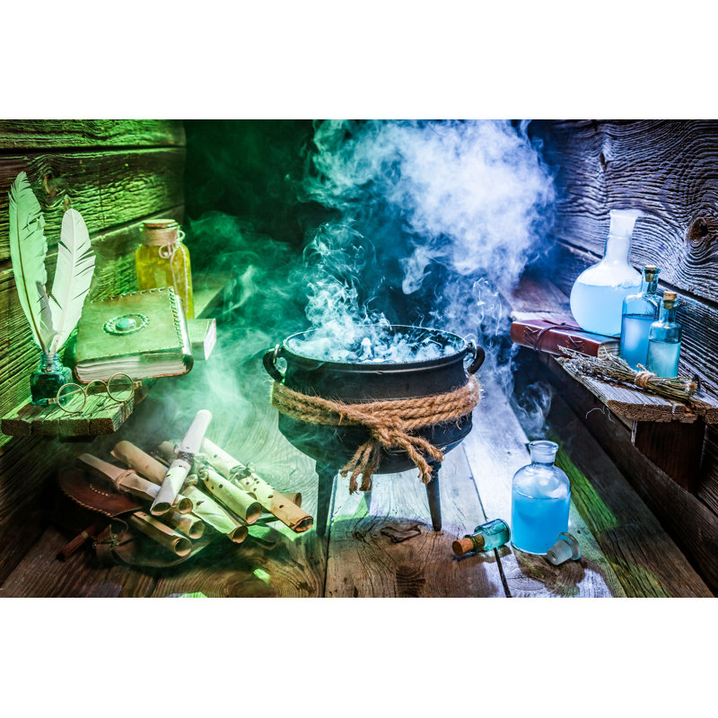 Wrought Studio™ Helsley Halloween Cauldron With Blue And Green Smoke by ...