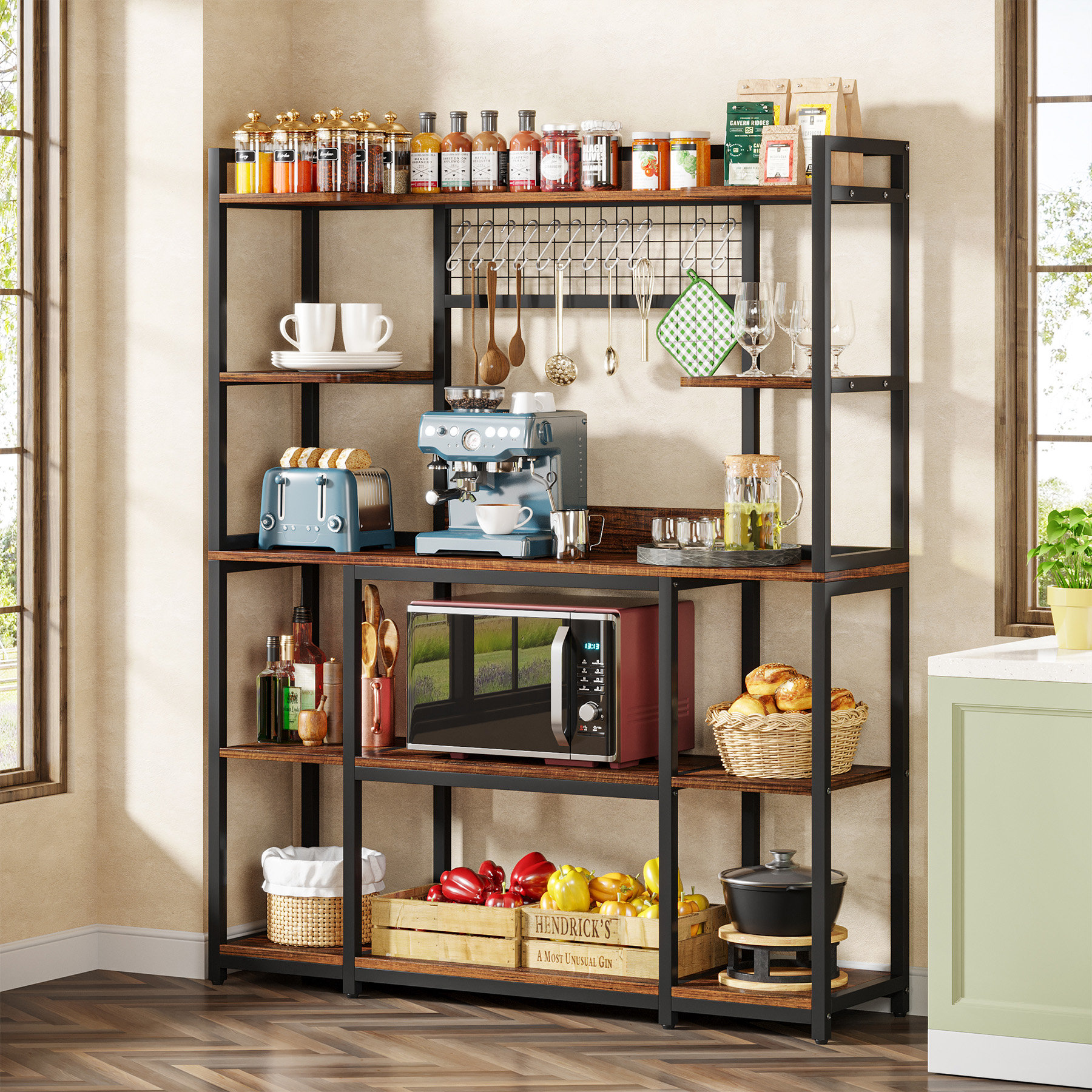 17 Stories Nali 55.12'' Wood Standard Baker's Rack & Reviews | Wayfair